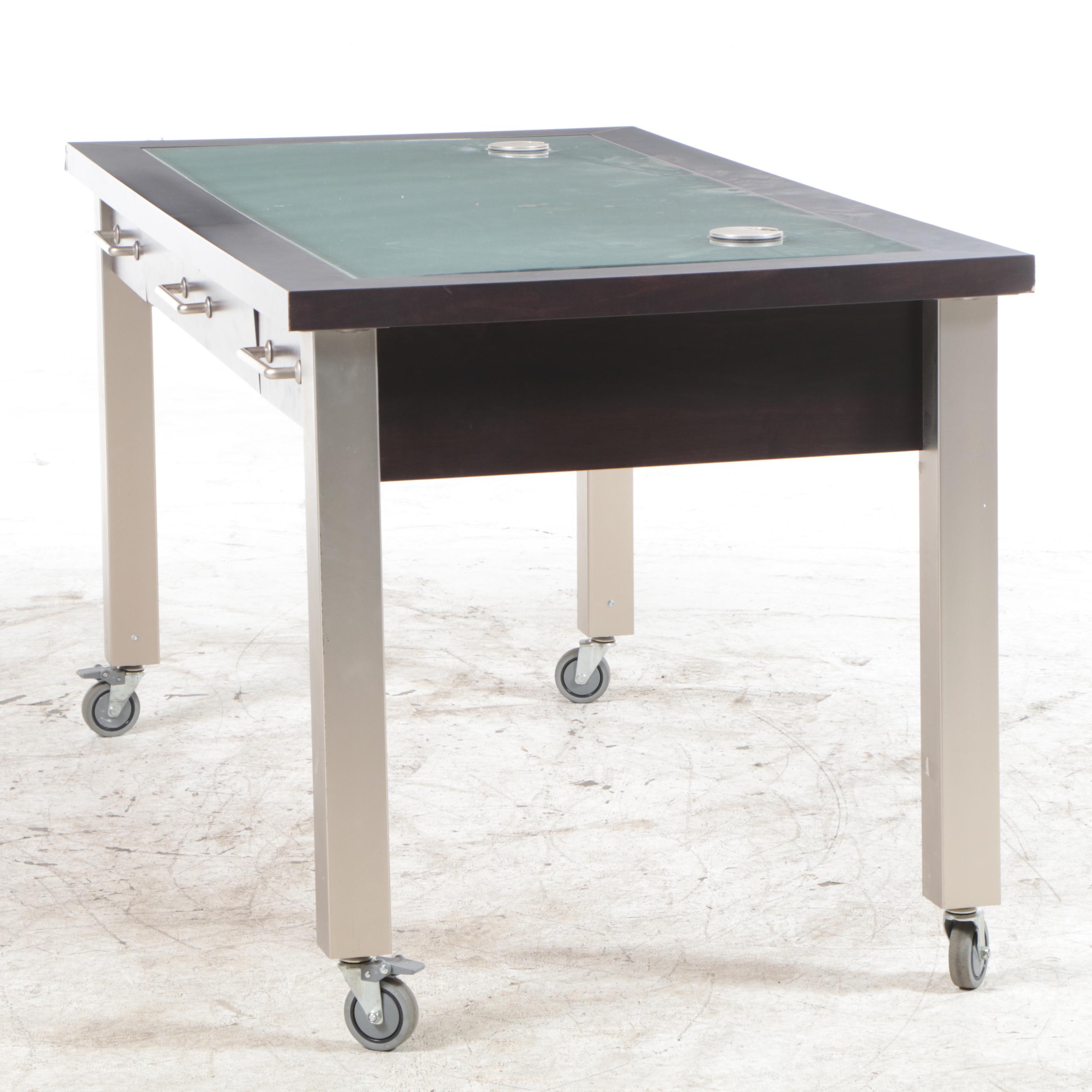 Modernist Style Computer Desk on Large Casters | EBTH