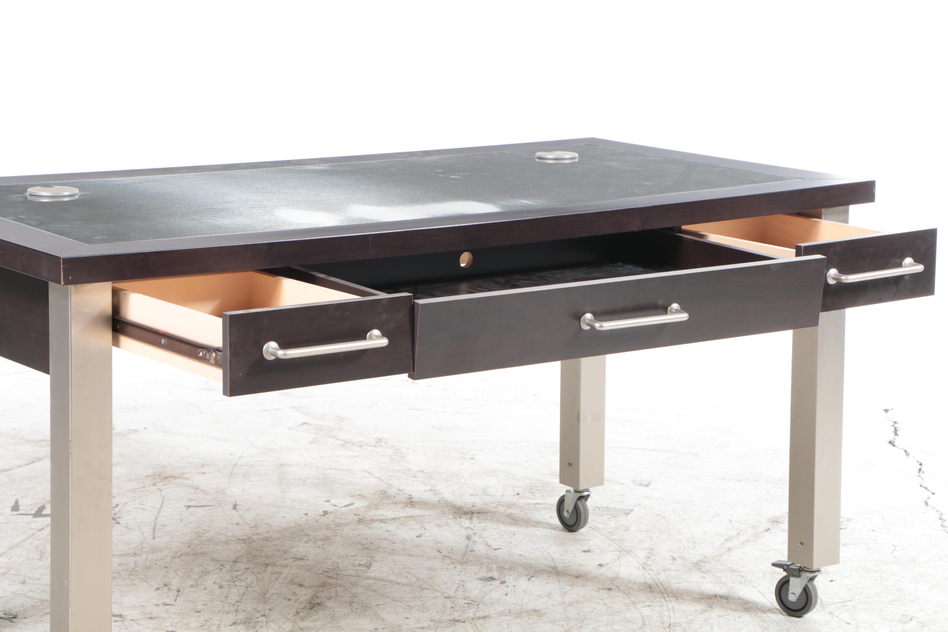 Modernist Style Computer Desk on Large Casters | EBTH