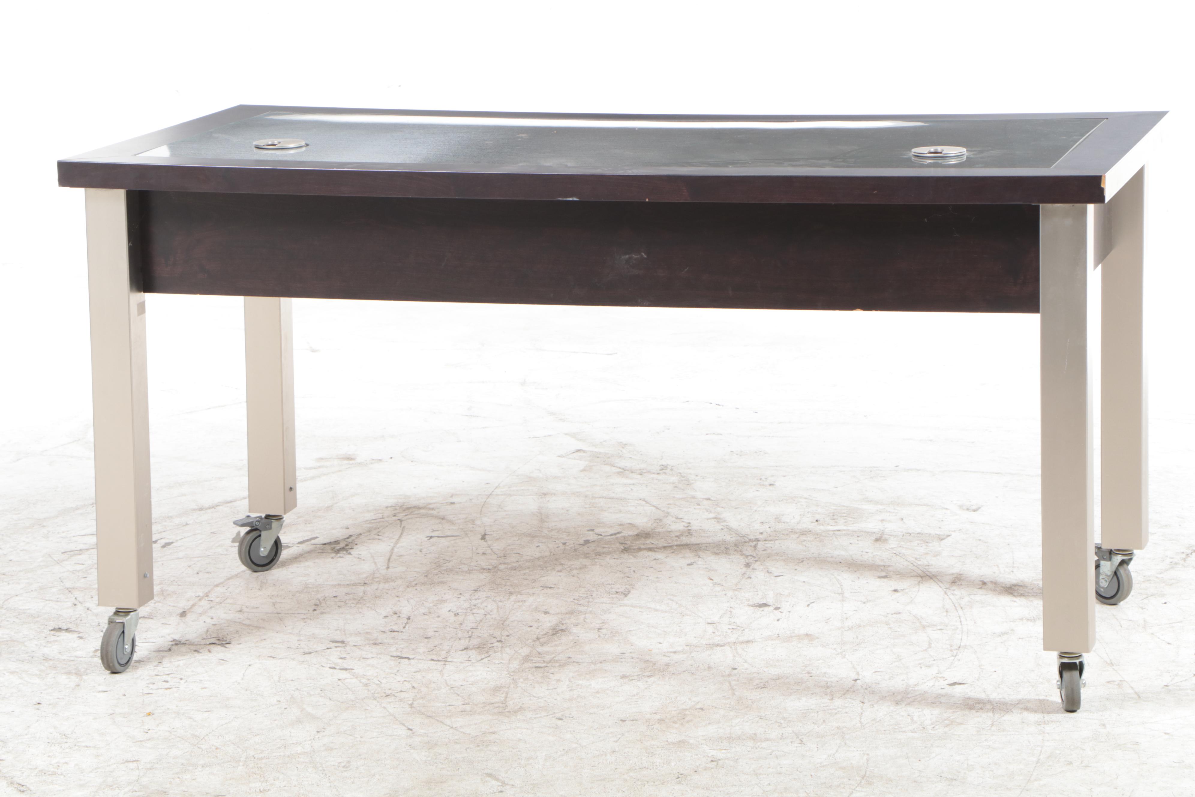 Modernist Style Computer Desk on Large Casters | EBTH