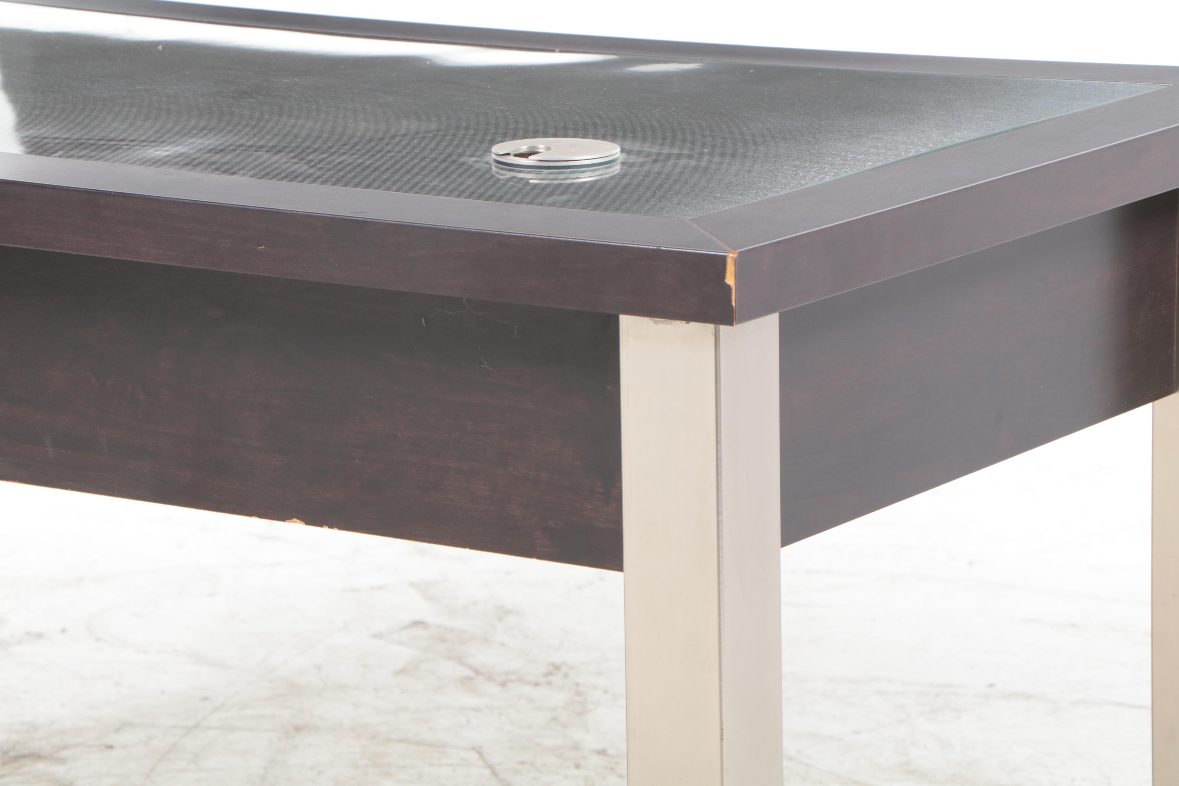 Modernist Style Computer Desk on Large Casters | EBTH