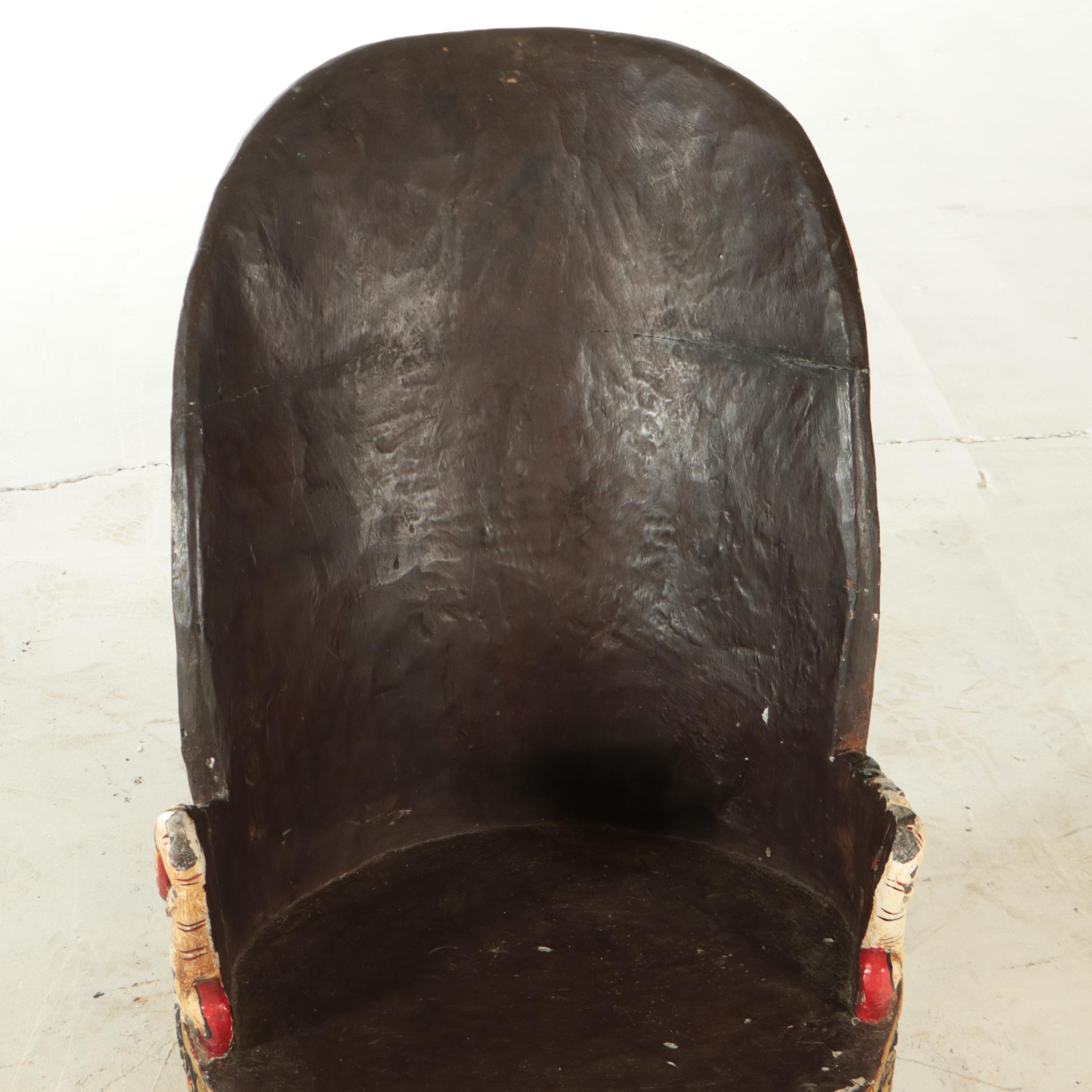 Indonesian Hand-Painted Caved Wooden Garuda Throne Chair | EBTH