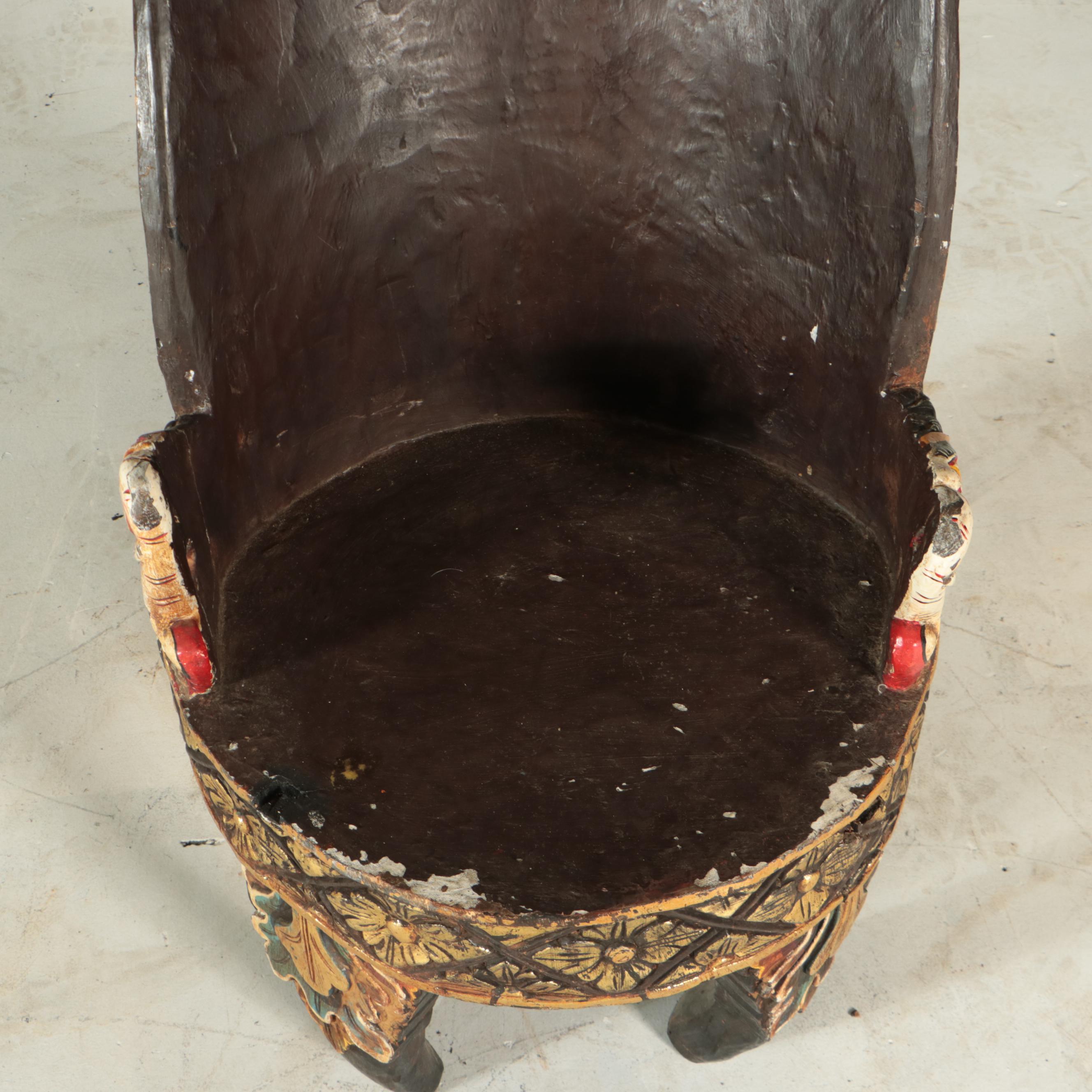Indonesian Hand-Painted Caved Wooden Garuda Throne Chair | EBTH