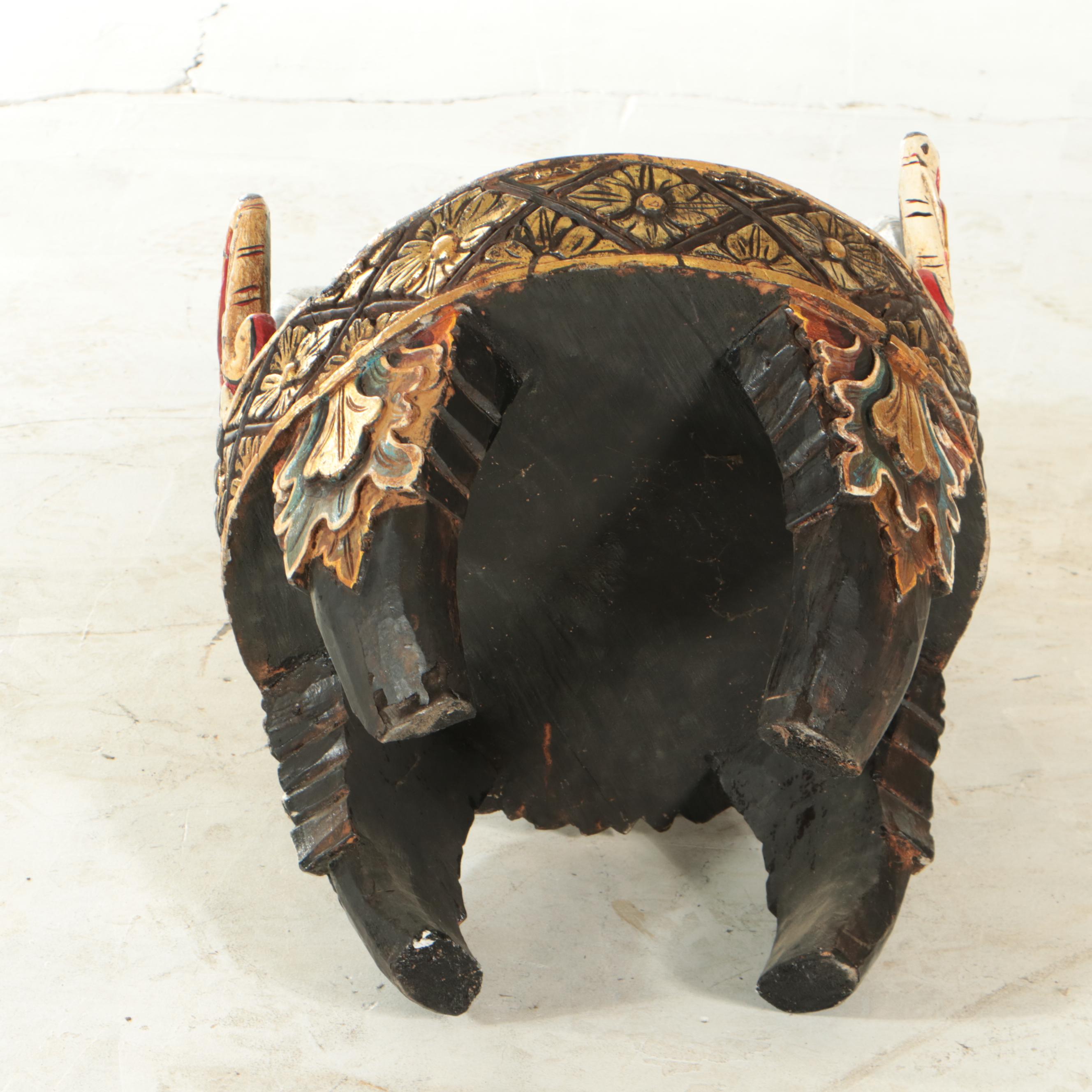 Indonesian Hand-Painted Caved Wooden Garuda Throne Chair | EBTH