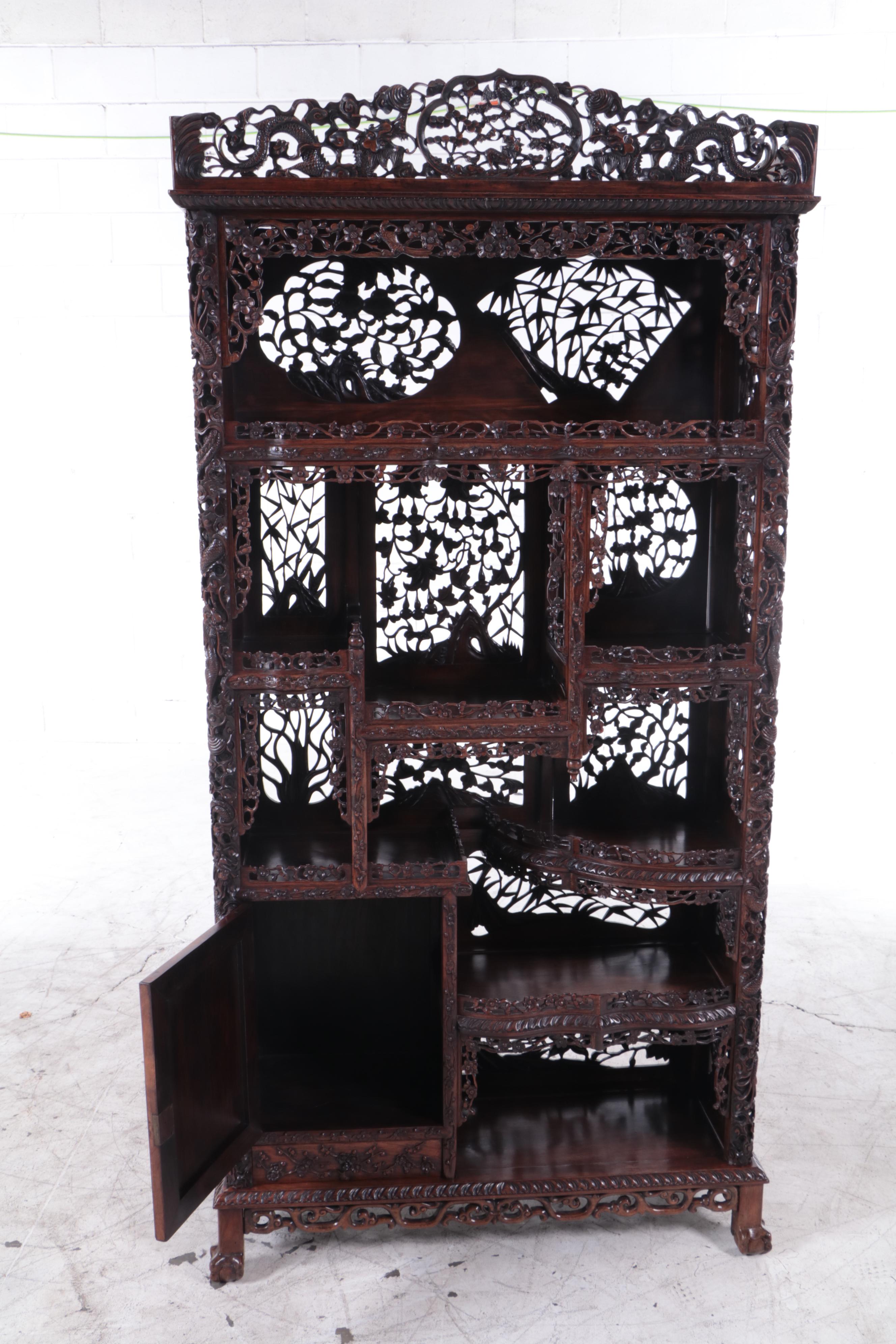 Chinese Pierced and Dragon-Carved Rosewood Curio Cabinet | EBTH