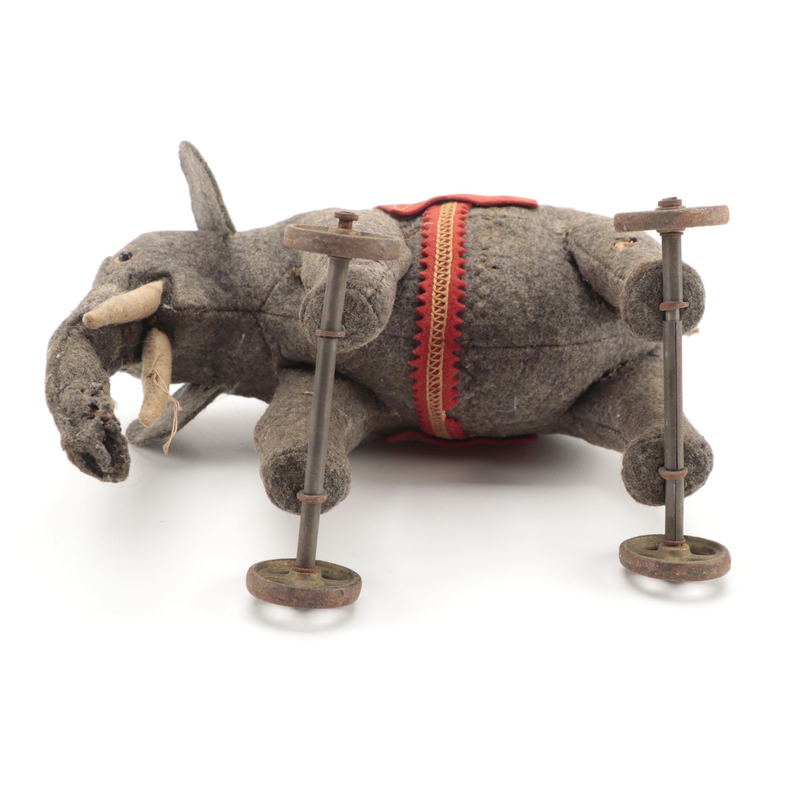 Felt Circus Elephant on Wheels Pull Toy, Late 19th/ Early 20th Century ...