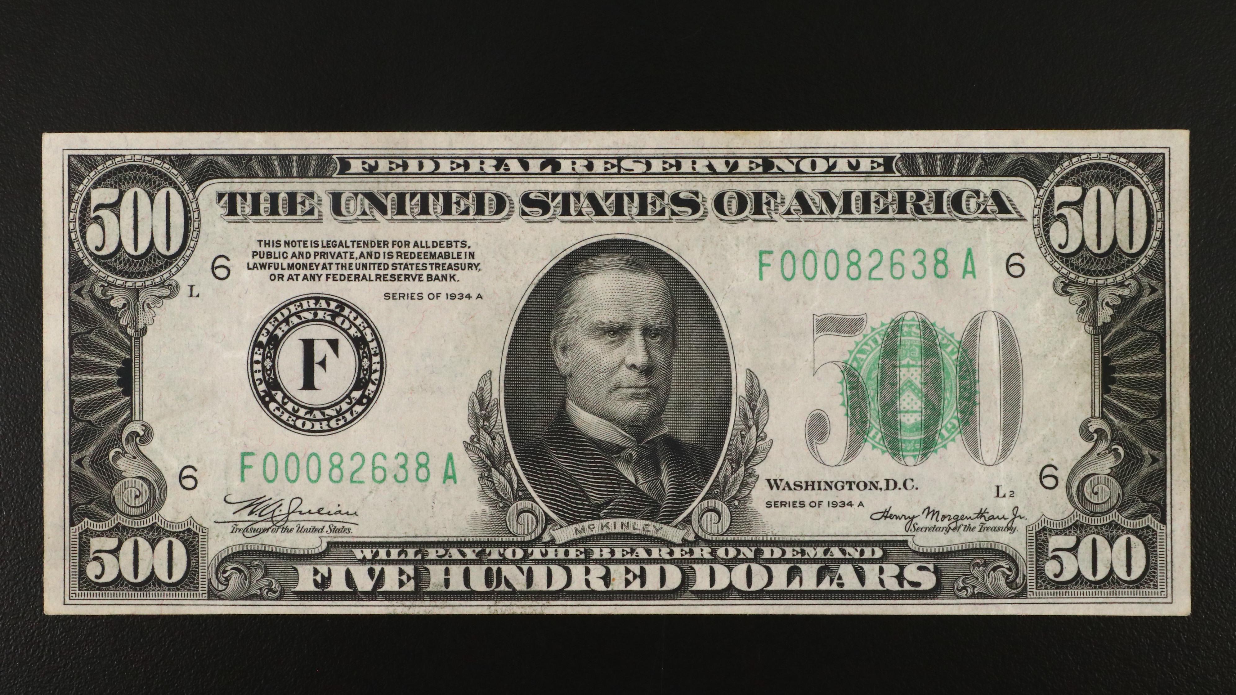 Series of 1934A $500 Federal Reserve Note | EBTH