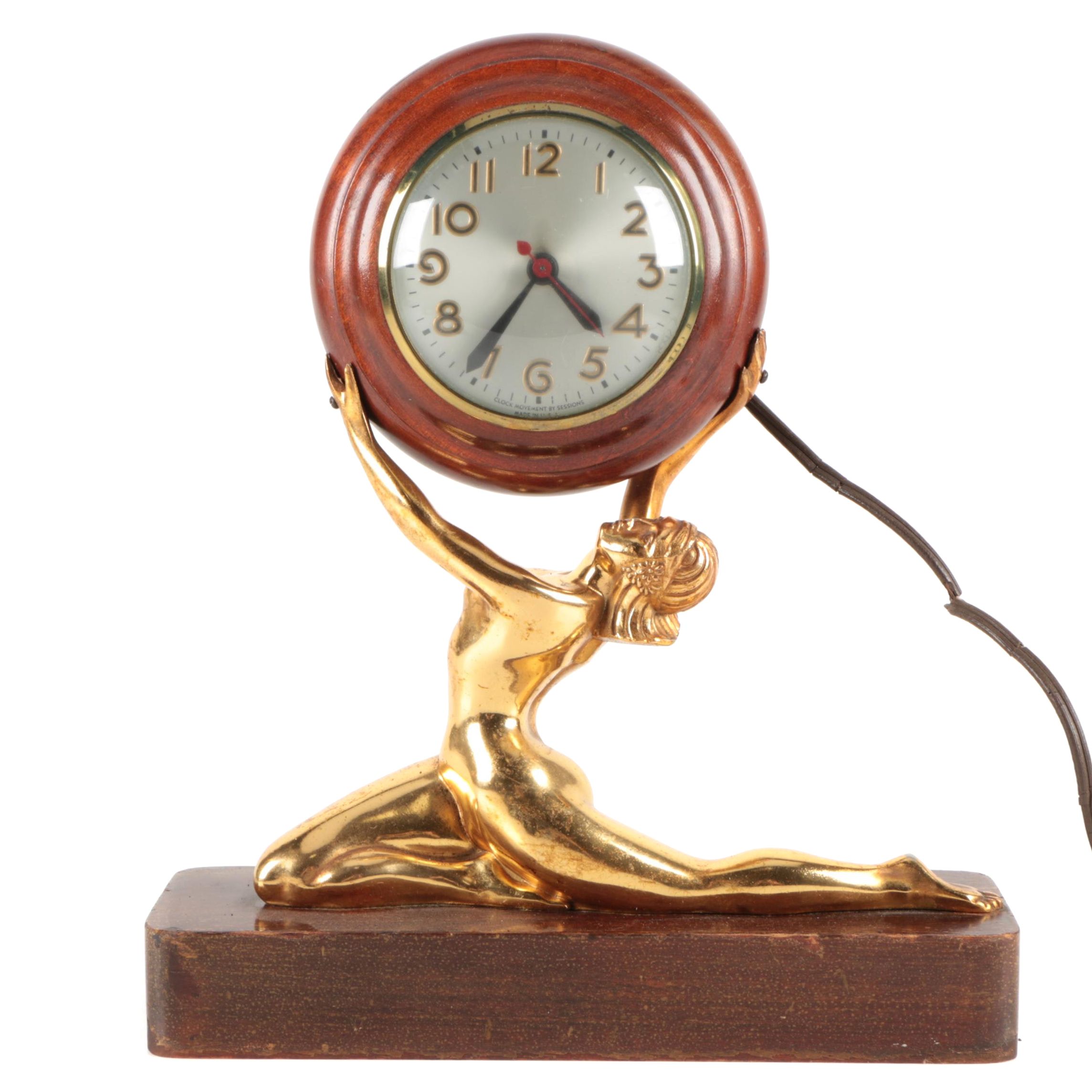 Sessions Mastercrafters Art Deco Figural Mantel Clock, Early to Mid ...