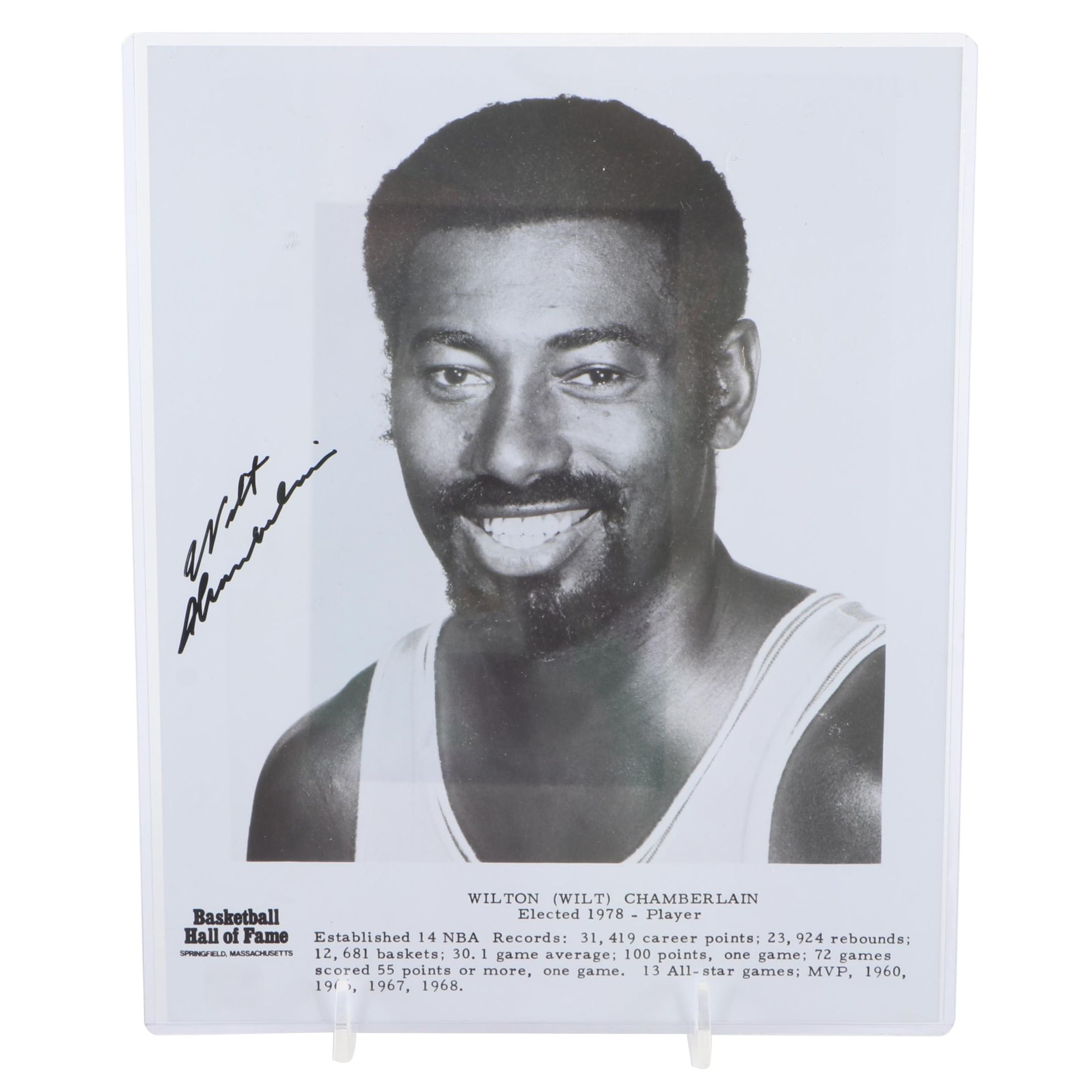 Wilt Chamberlain Signed Basketball Hall of Fame Photo Print, COA | EBTH