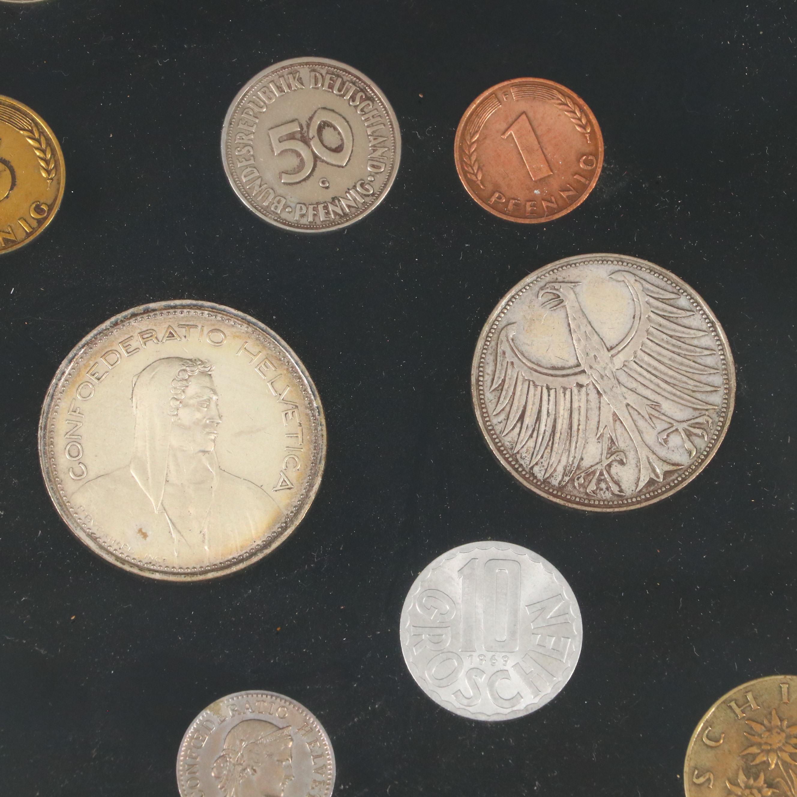 Western European Coins in Recessed Wall Frame Display | EBTH