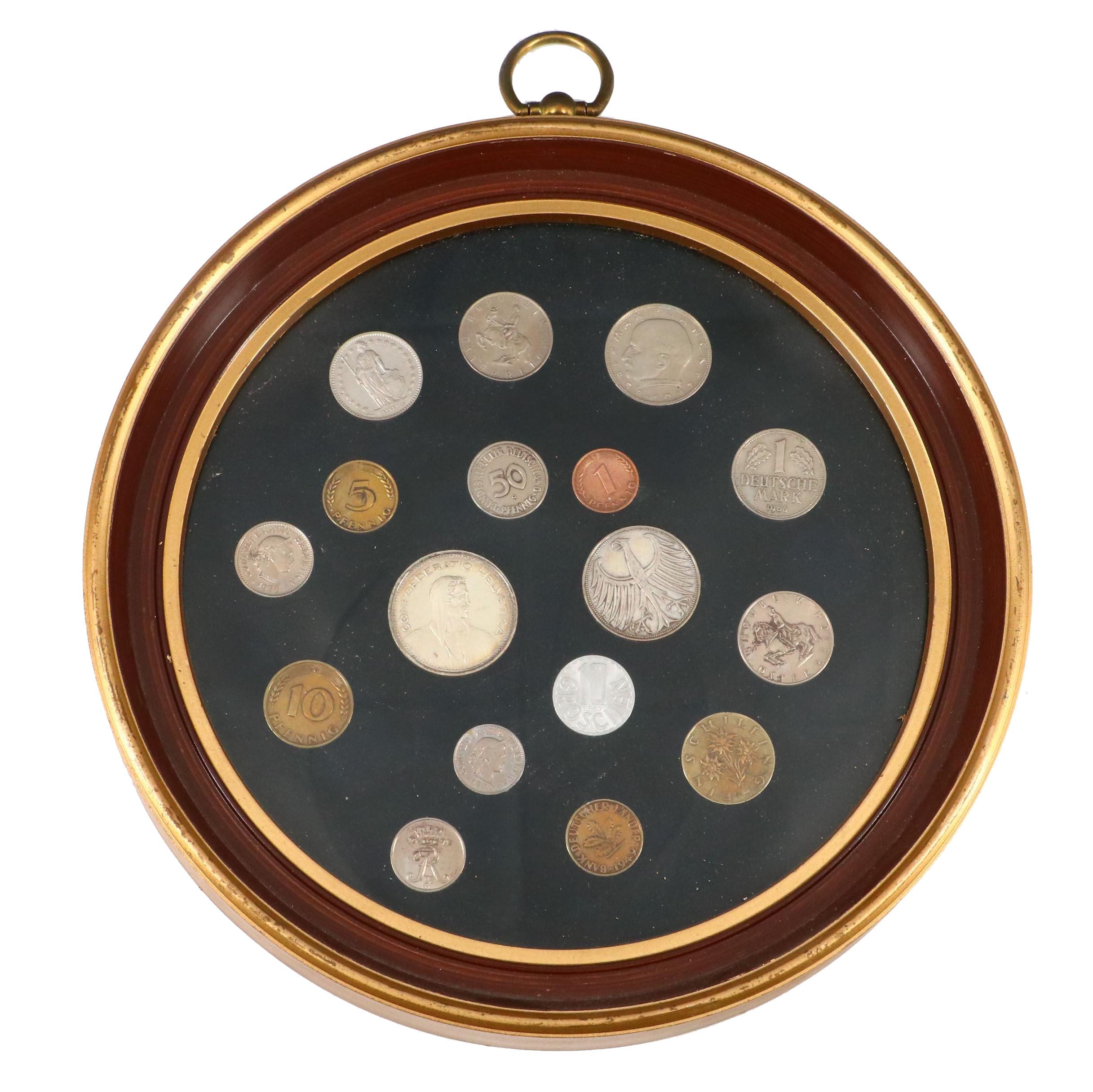 Western European Coins in Recessed Wall Frame Display | EBTH