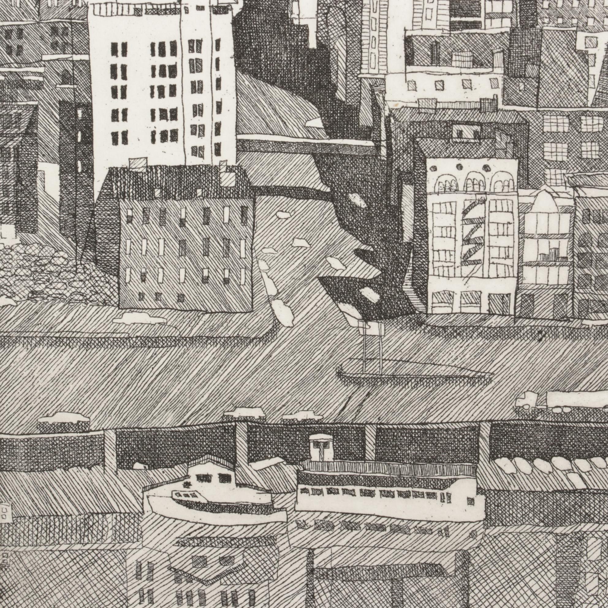 Thomas Norulak Cityscape Etching "Downtown Pittsburgh," 2005 | EBTH