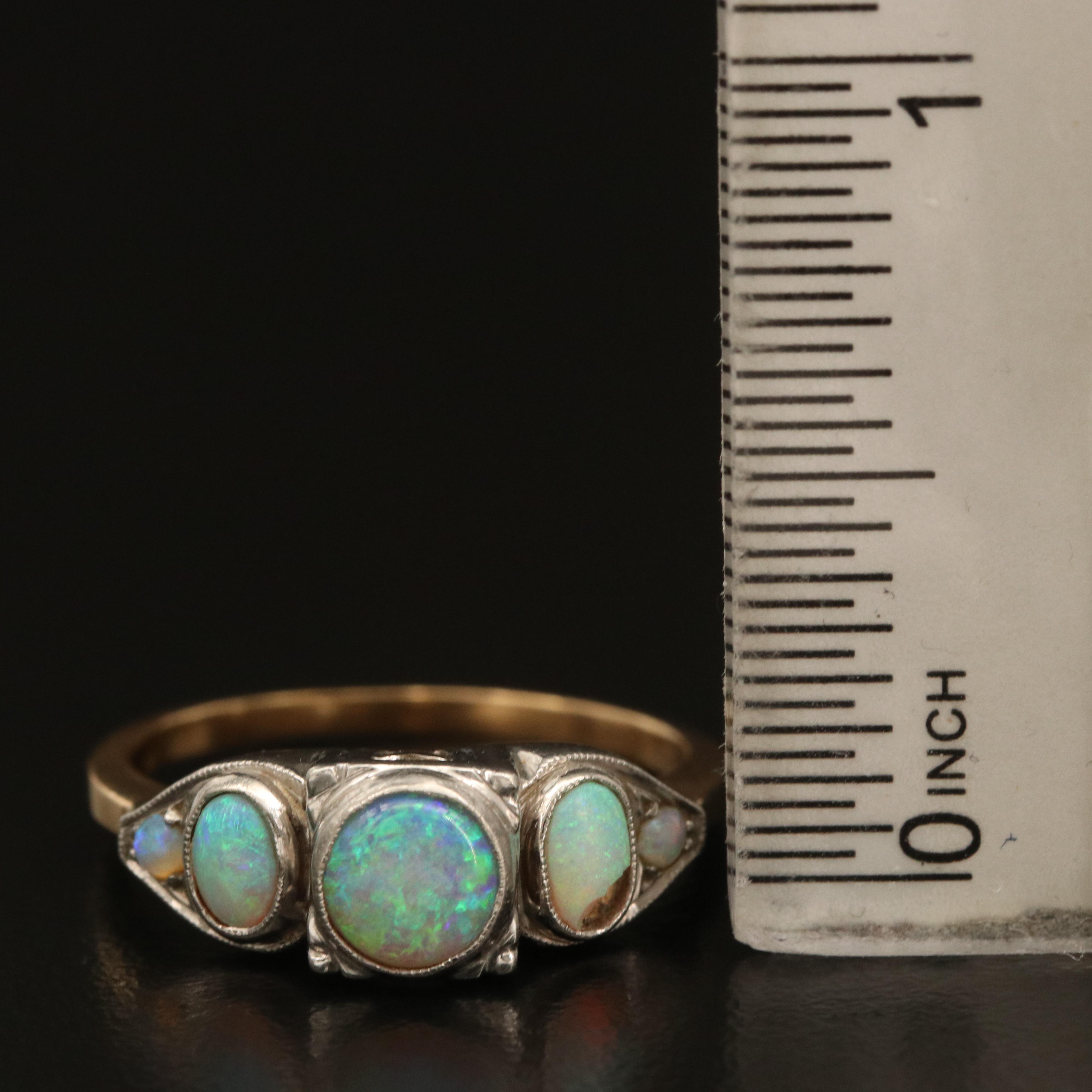 1940s 14K and Palladium Opal Ring with 10K Shoulders and Milgrain ...