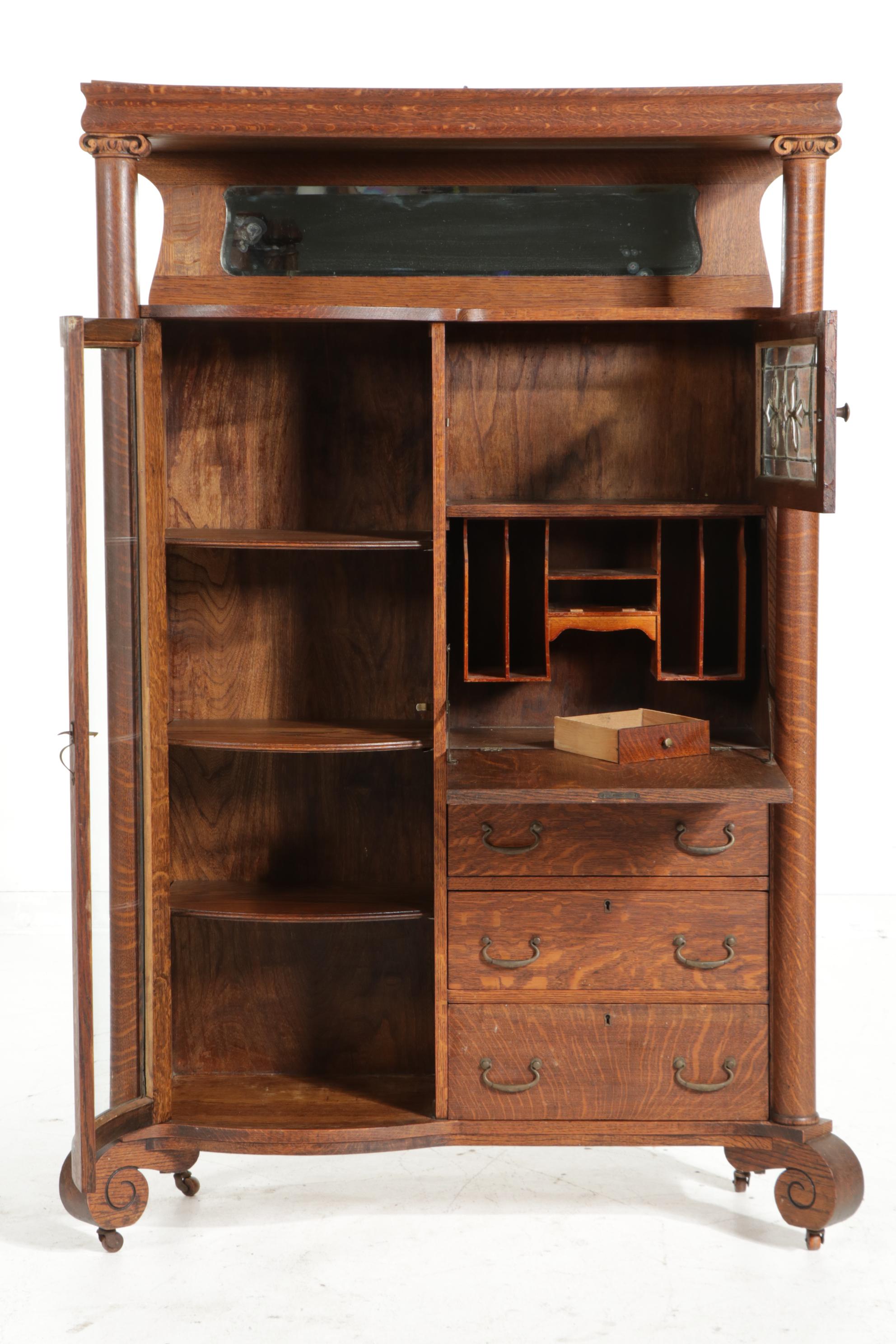 Larkin Co. Empire Revival Quartersawn Oak Side-by-Side Secretary ...
