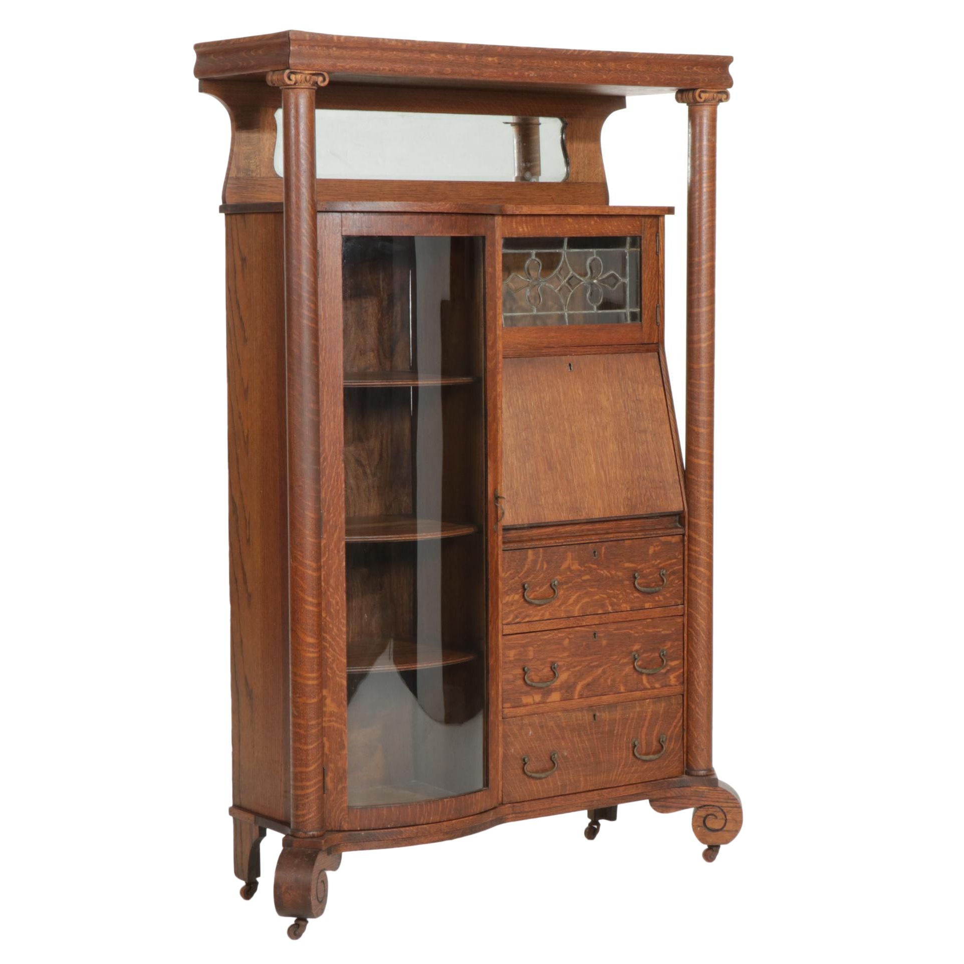 Larkin Co. Empire Revival Quartersawn Oak Side-by-Side Secretary ...