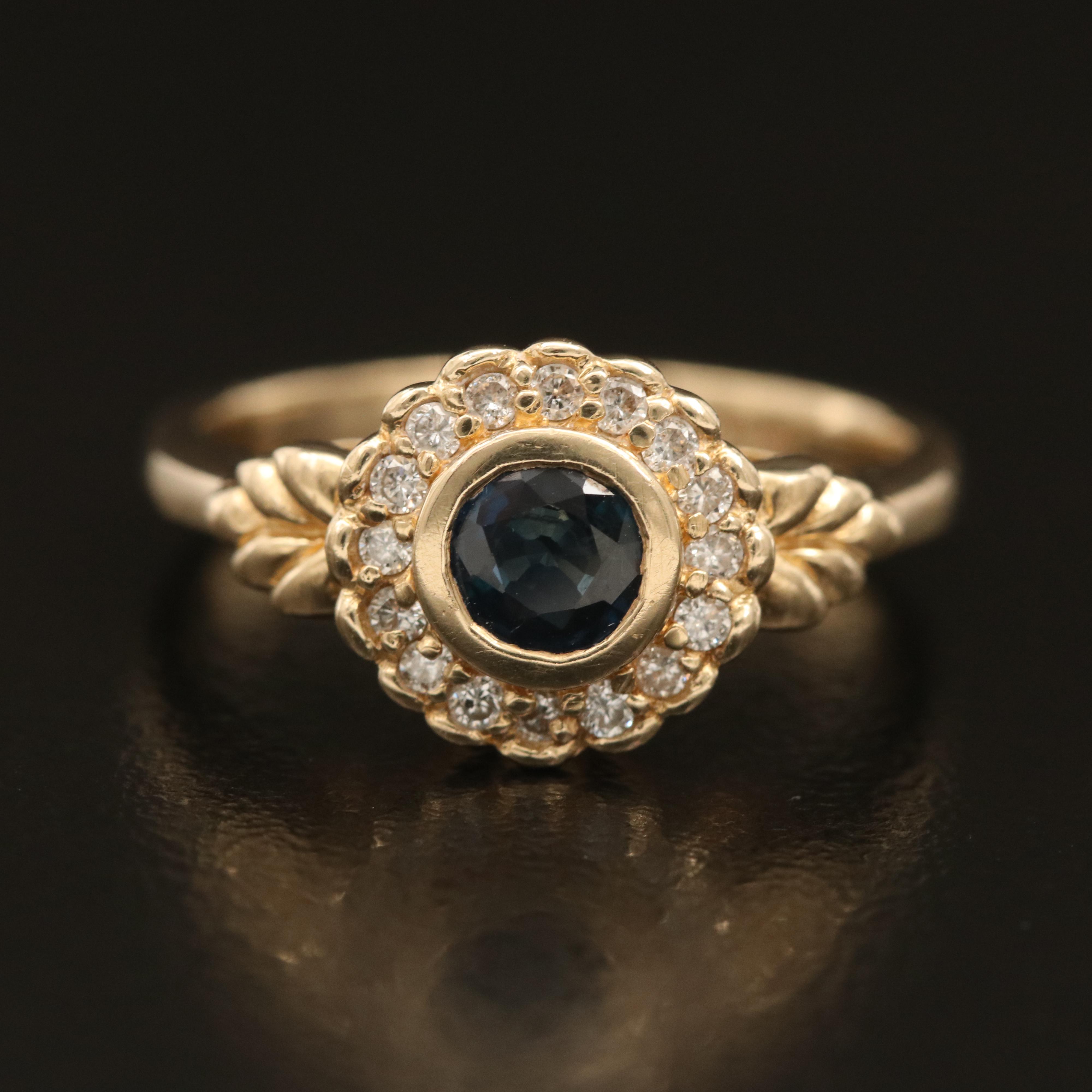 14K Sapphire and Diamond Floral Ring | EBTH