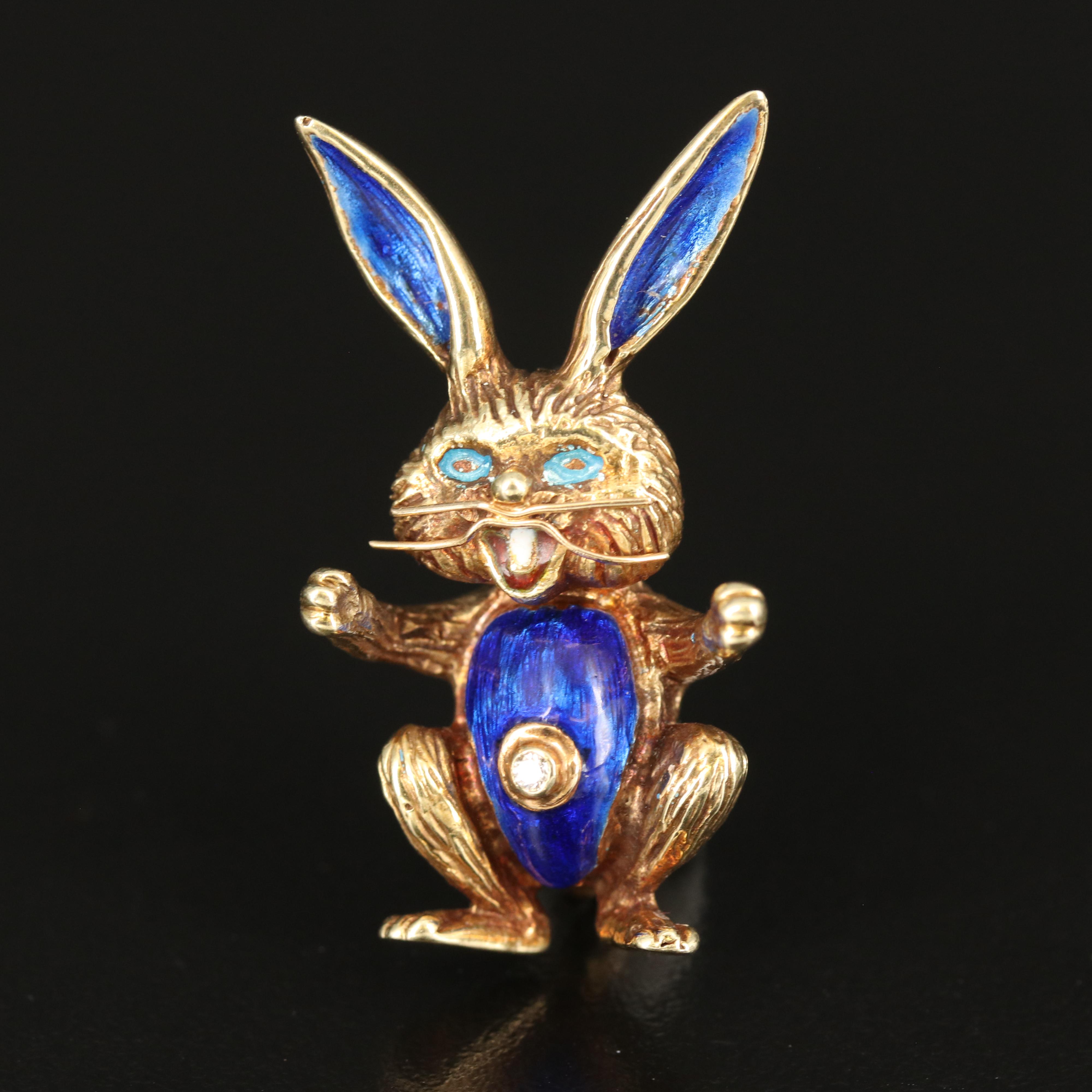 Martine 14K Diamond and Enamel Rabbit Brooch | EBTH