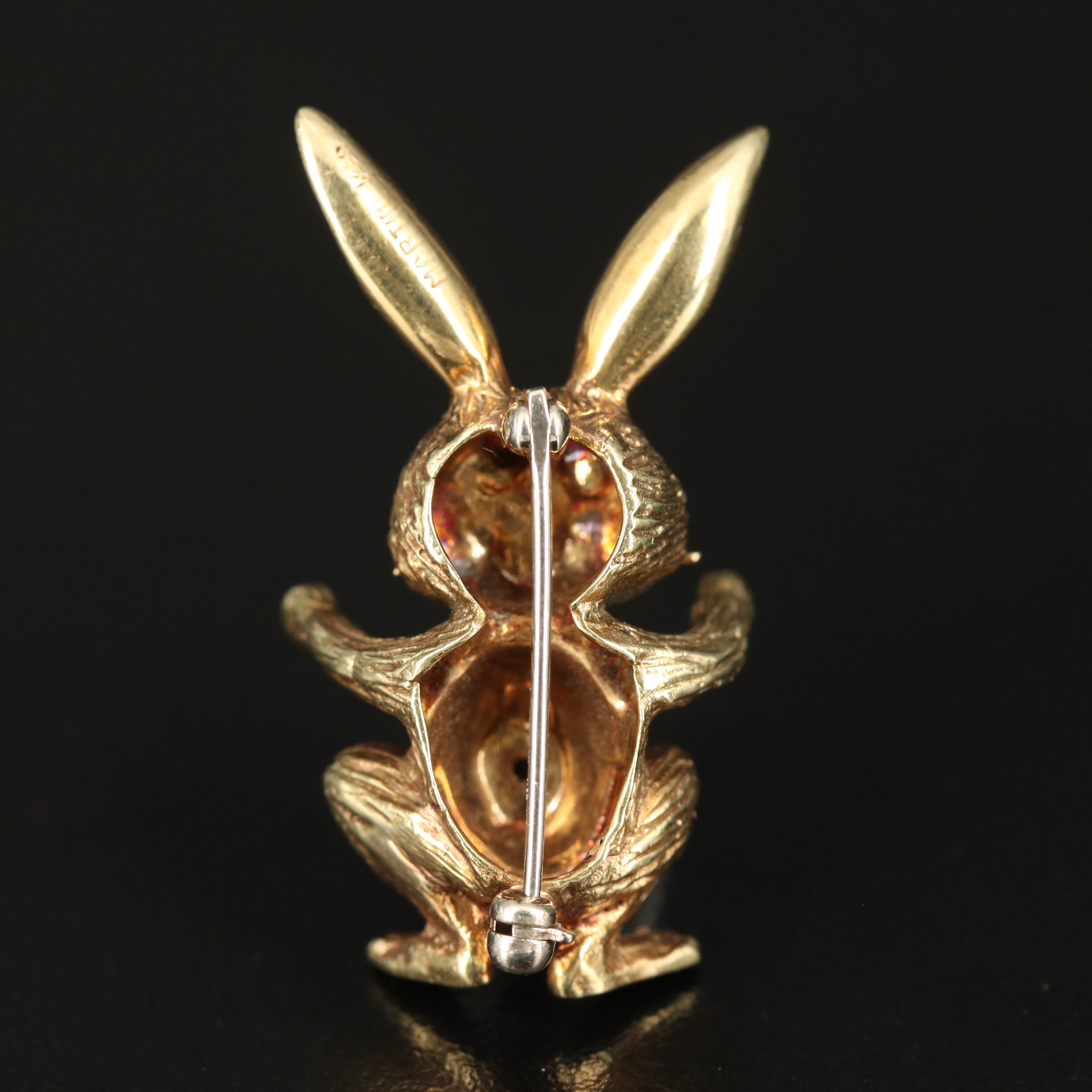 Martine 14K Diamond and Enamel Rabbit Brooch | EBTH
