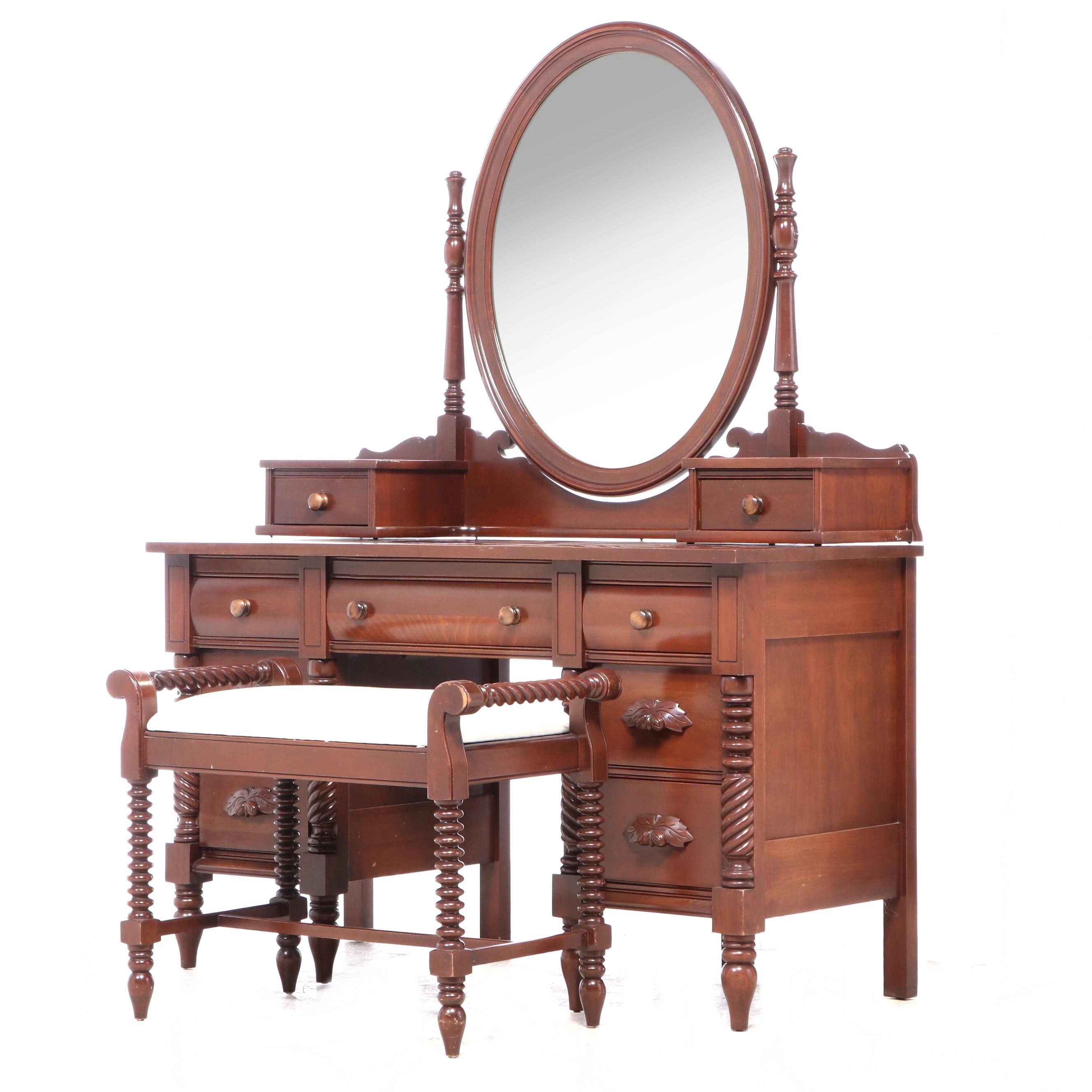 Victorian Style Cherry Vanity Table with Stool, Mid to Late 20th ...