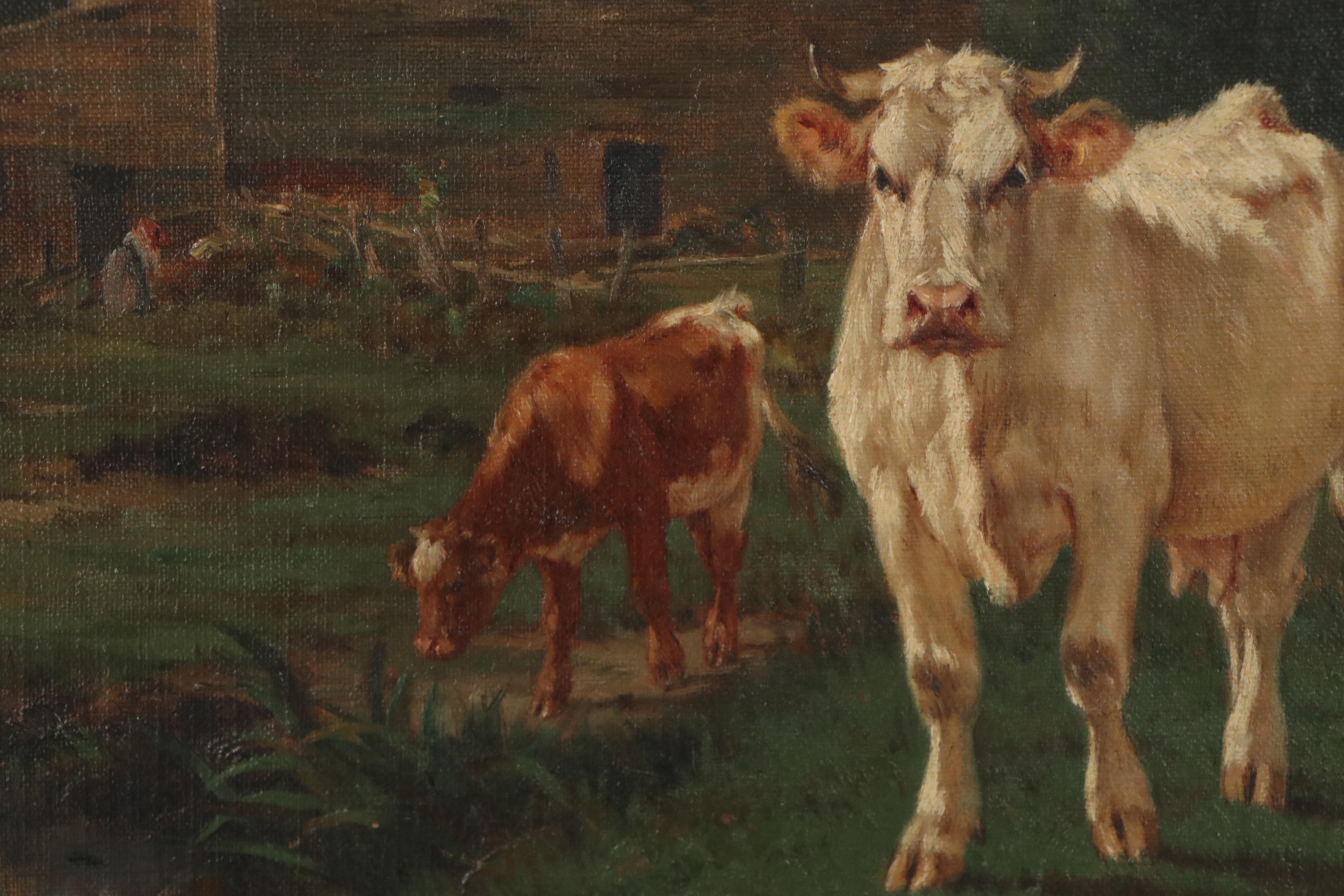 Edward George Sieber Oil Painting of Cow, Circa 1900 | EBTH
