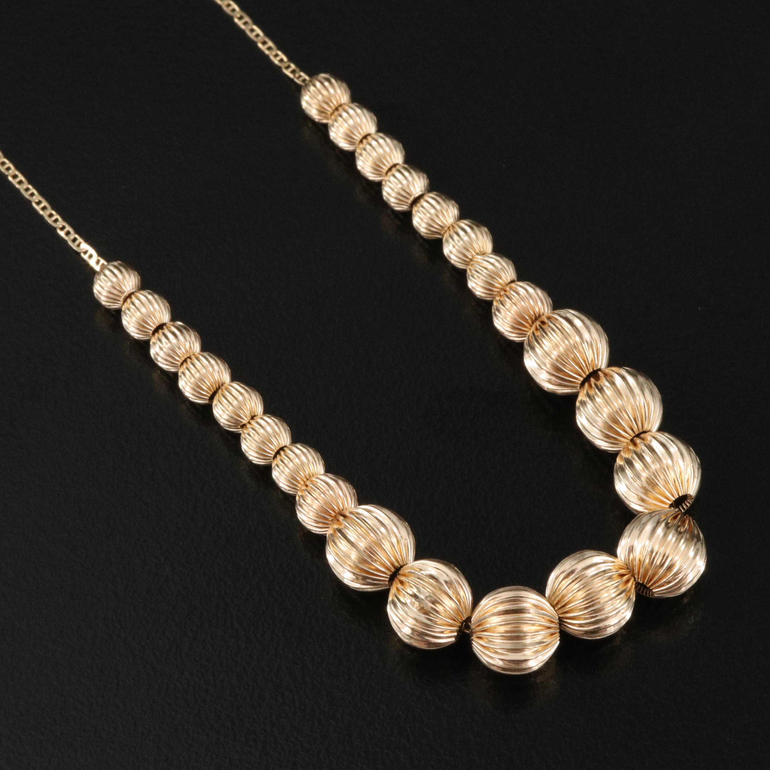14K Graduated Fluted Bead Necklace | EBTH