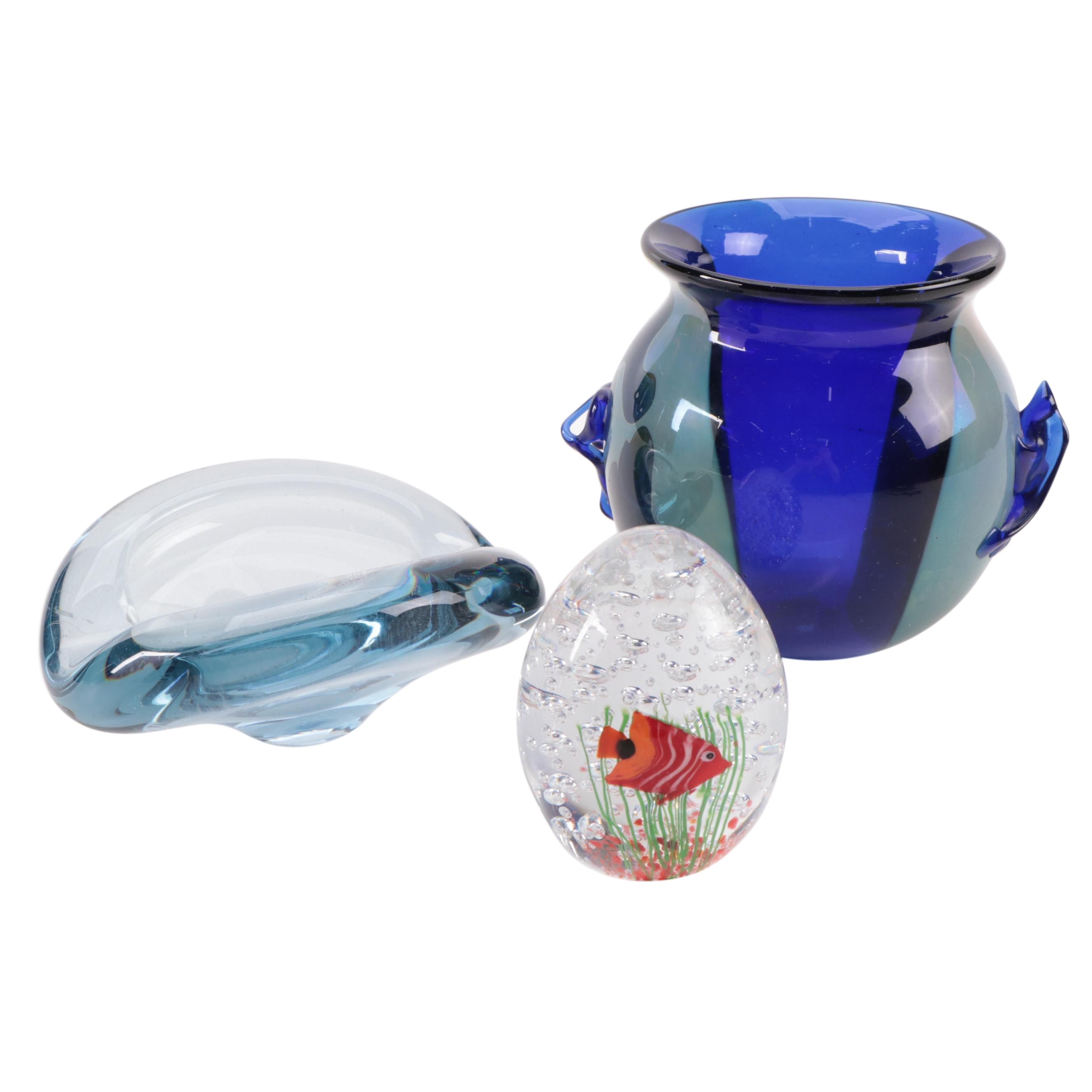 Holmegaard Art Glass Bowl and Other Vase and Paperweight | EBTH