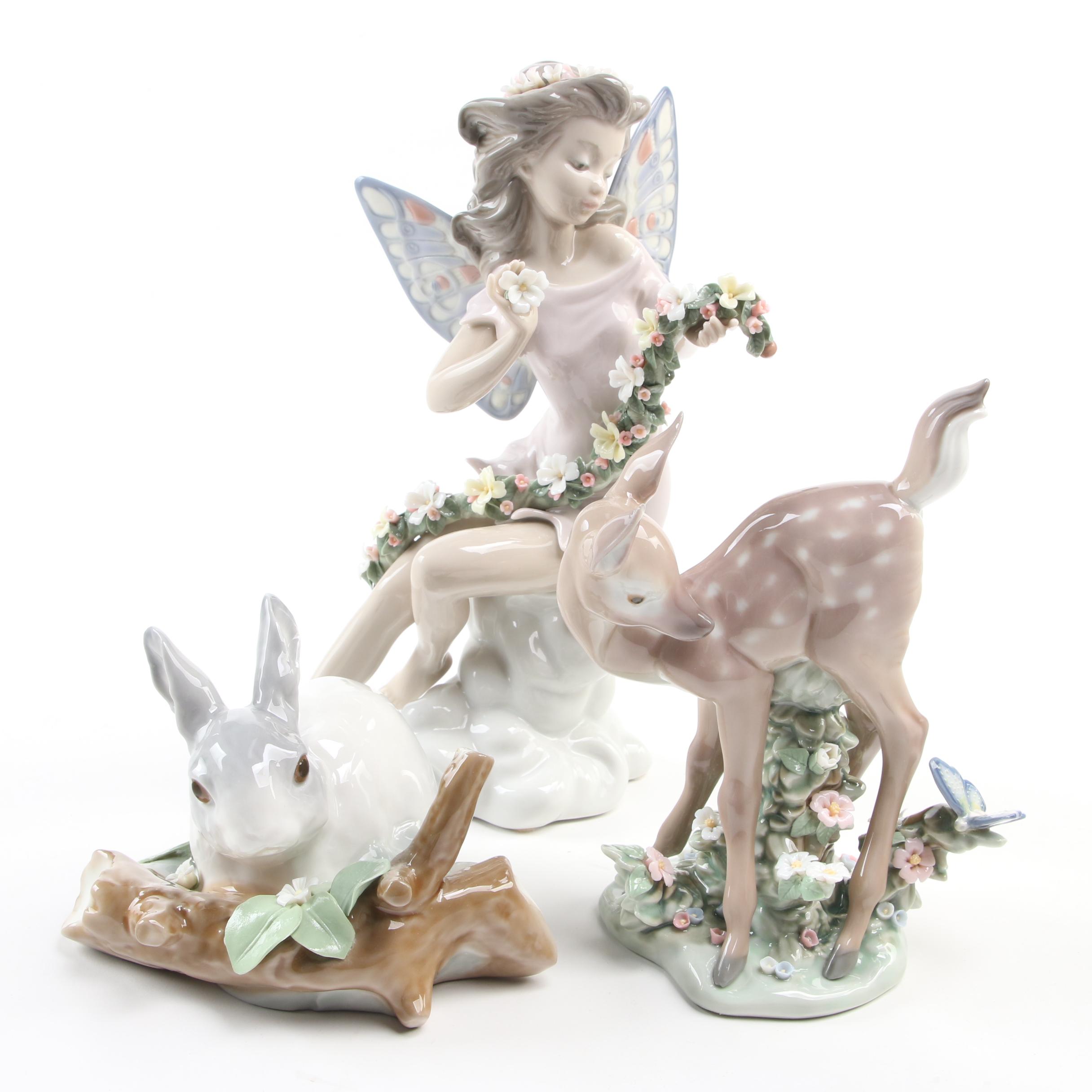 Lladró "Fairy Flowers", "Hi There", and "Rabbit Eating" Porcelain ...