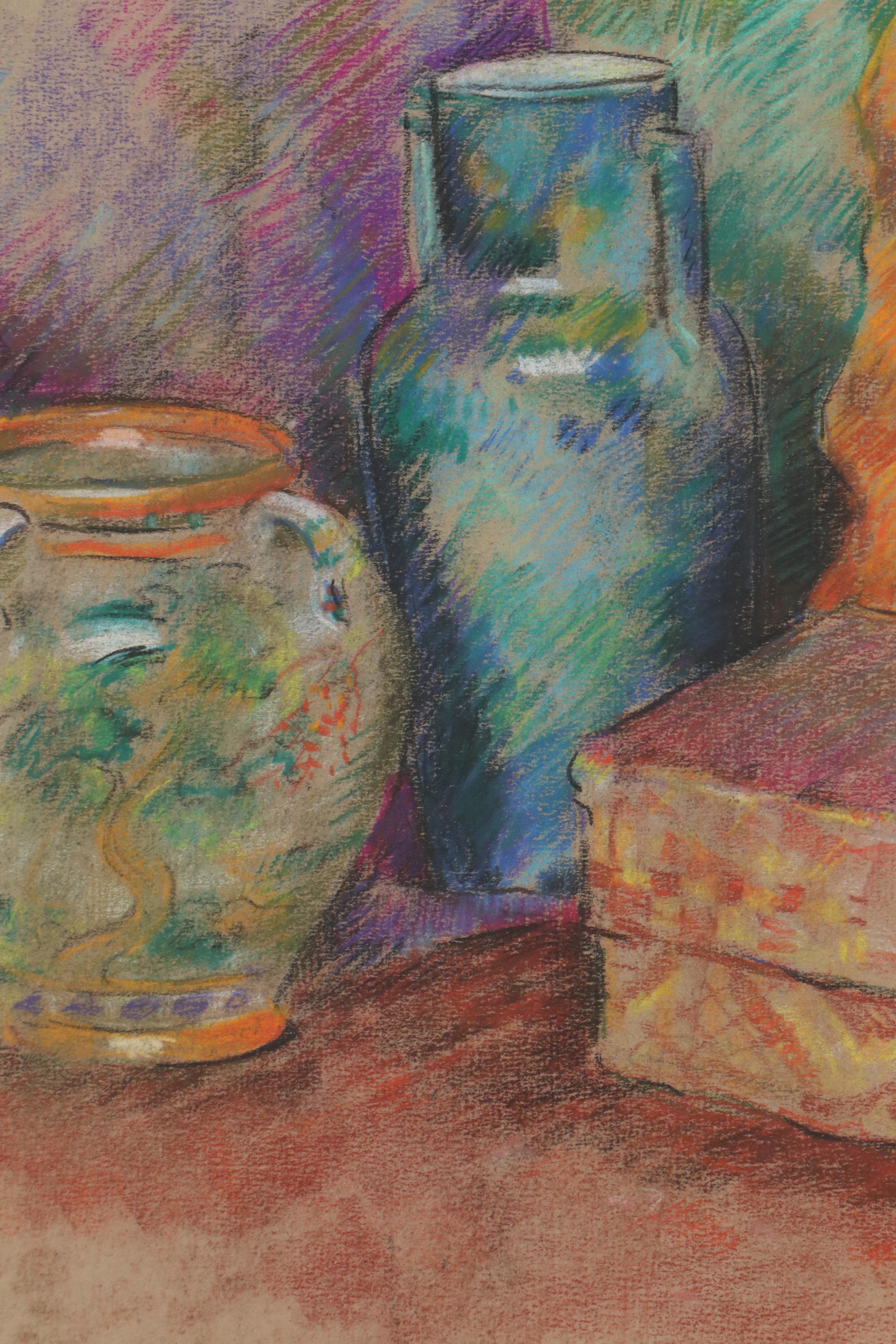 Robert Whitmore Still Life Pastel Drawing of Vases, Mid-Late 20th ...