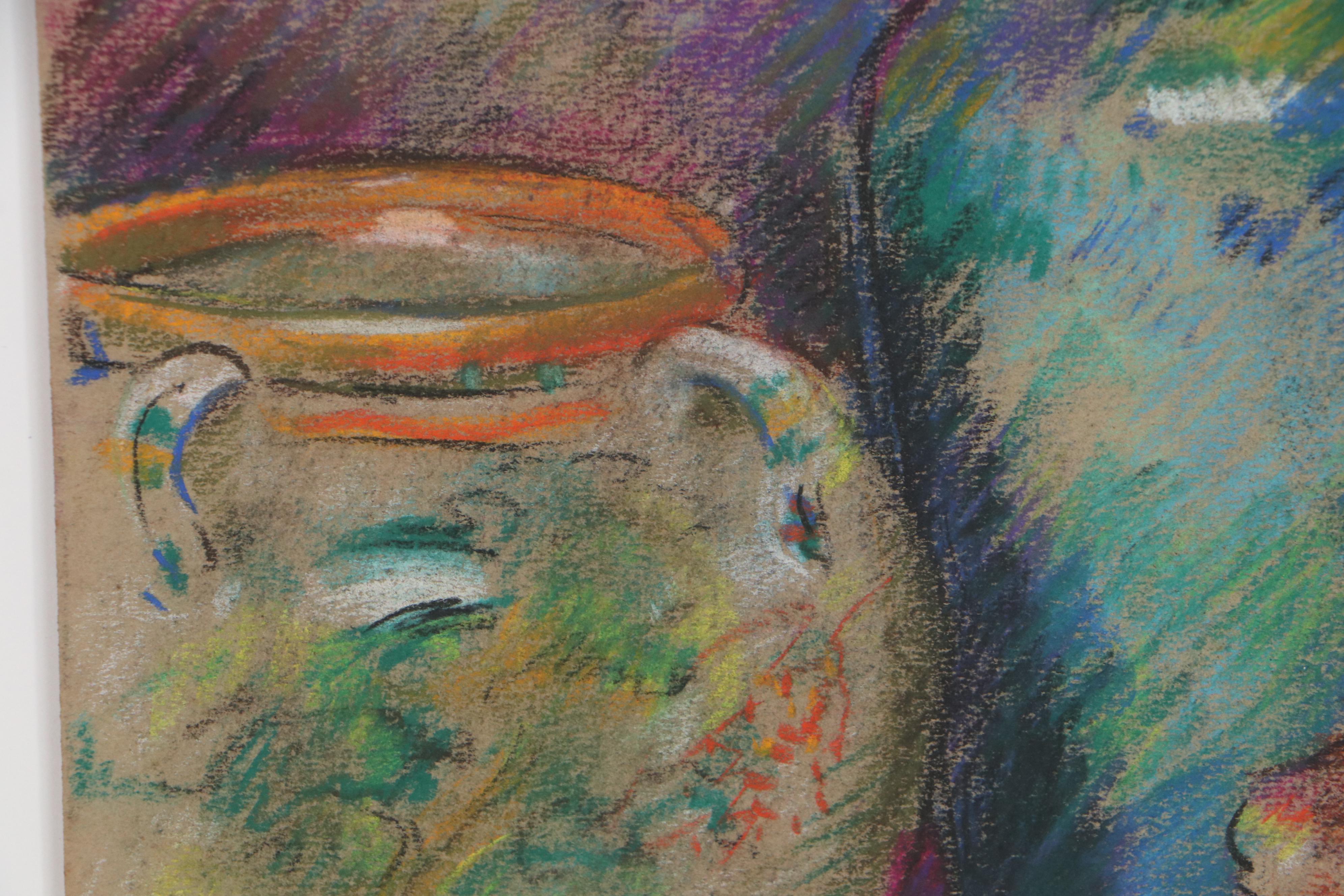 Robert Whitmore Still Life Pastel Drawing of Vases, Mid-Late 20th ...