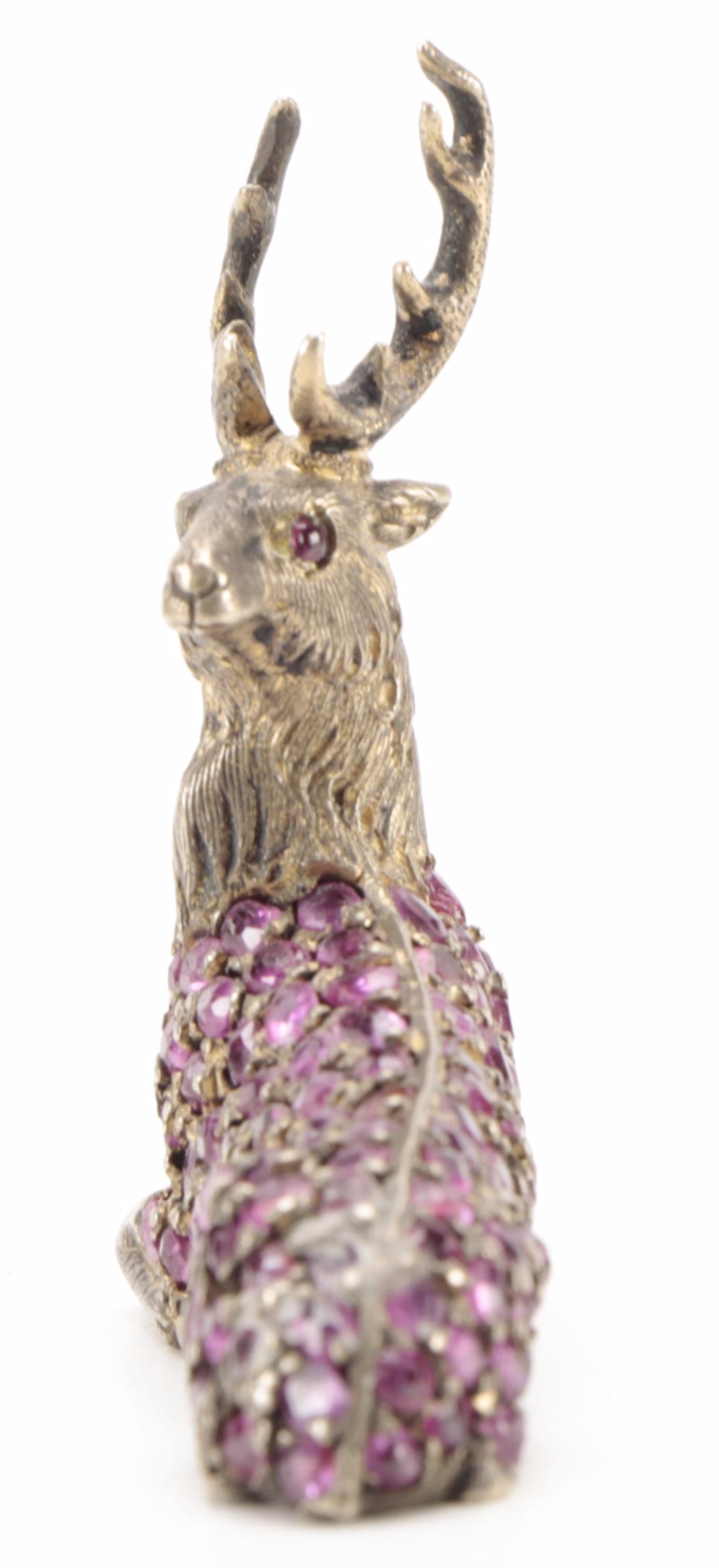 Cushion Cut Ruby Gemstone Inlaid Metal Stag Figurine | EBTH