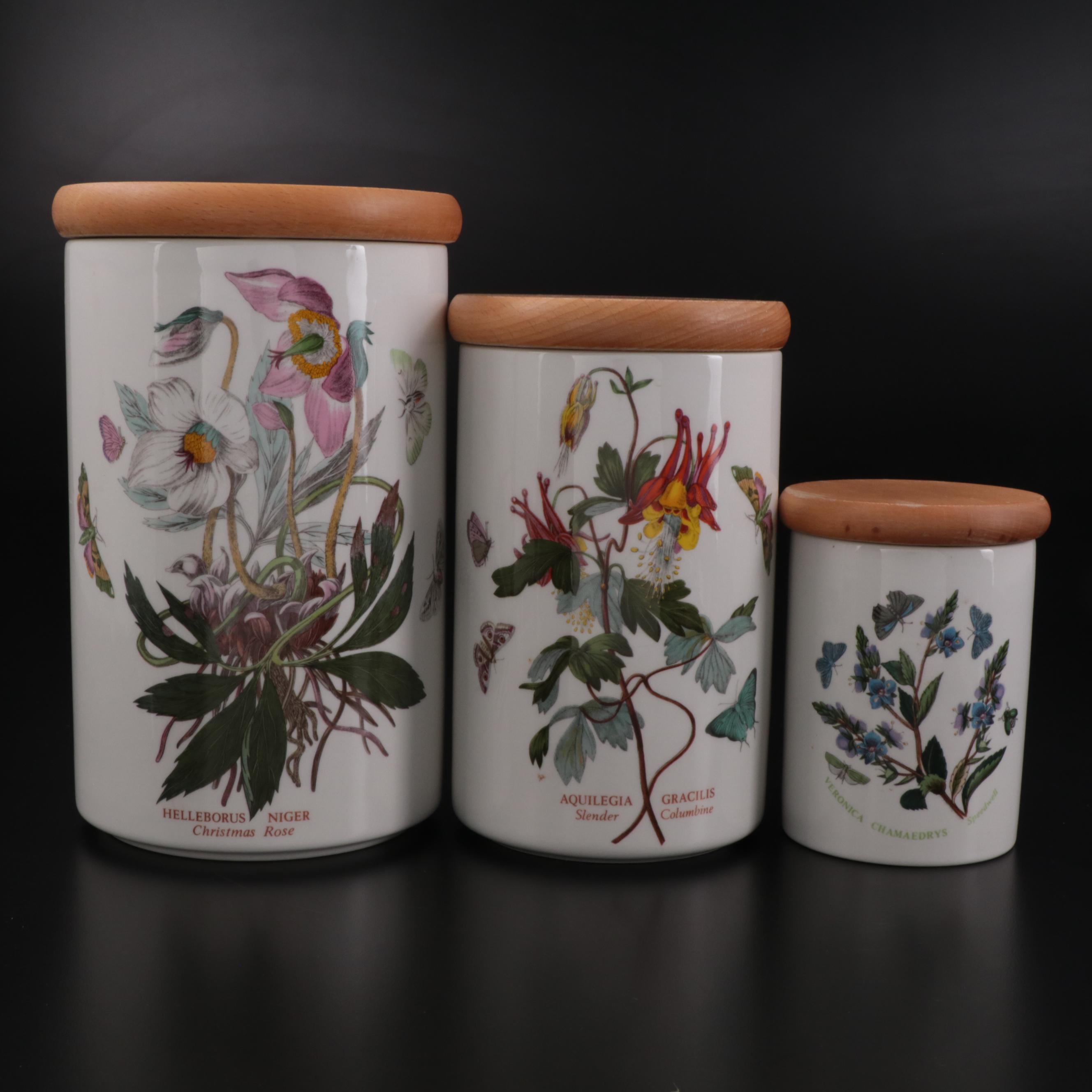 Portmeiron "The Botanic Garden" Ceramic Canisters with Wood Lids | EBTH