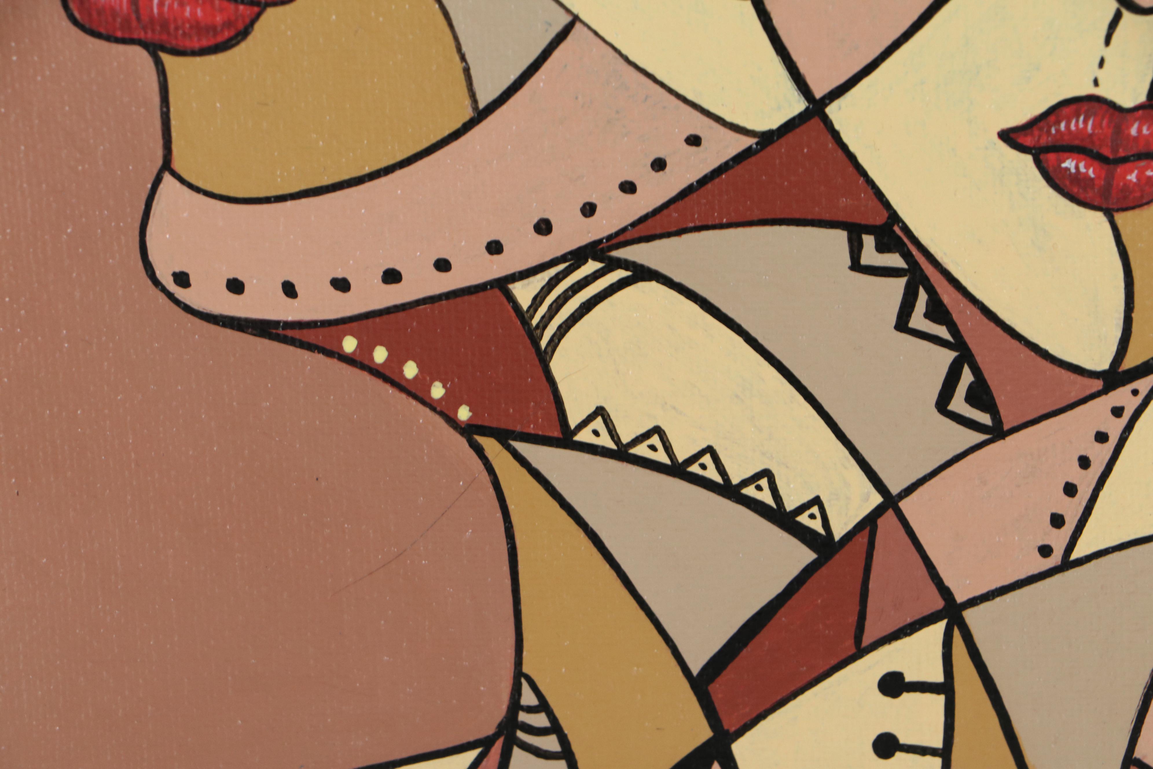 Ricardo Maya Acrylic Painting of Cubist Style Figure | EBTH