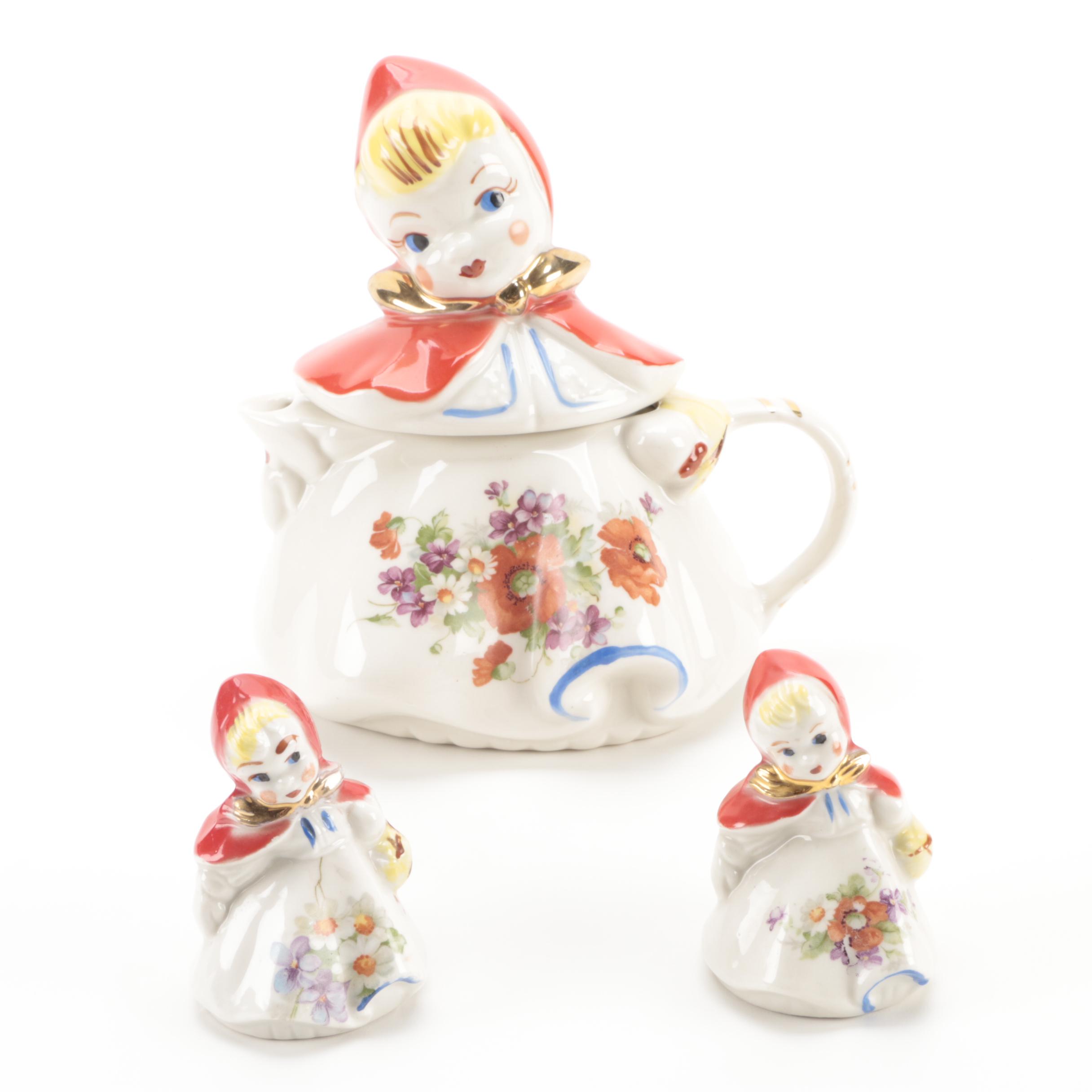 Hull Pottery "Little Red Riding Hood" Teapot and Shakers, Mid-20th ...