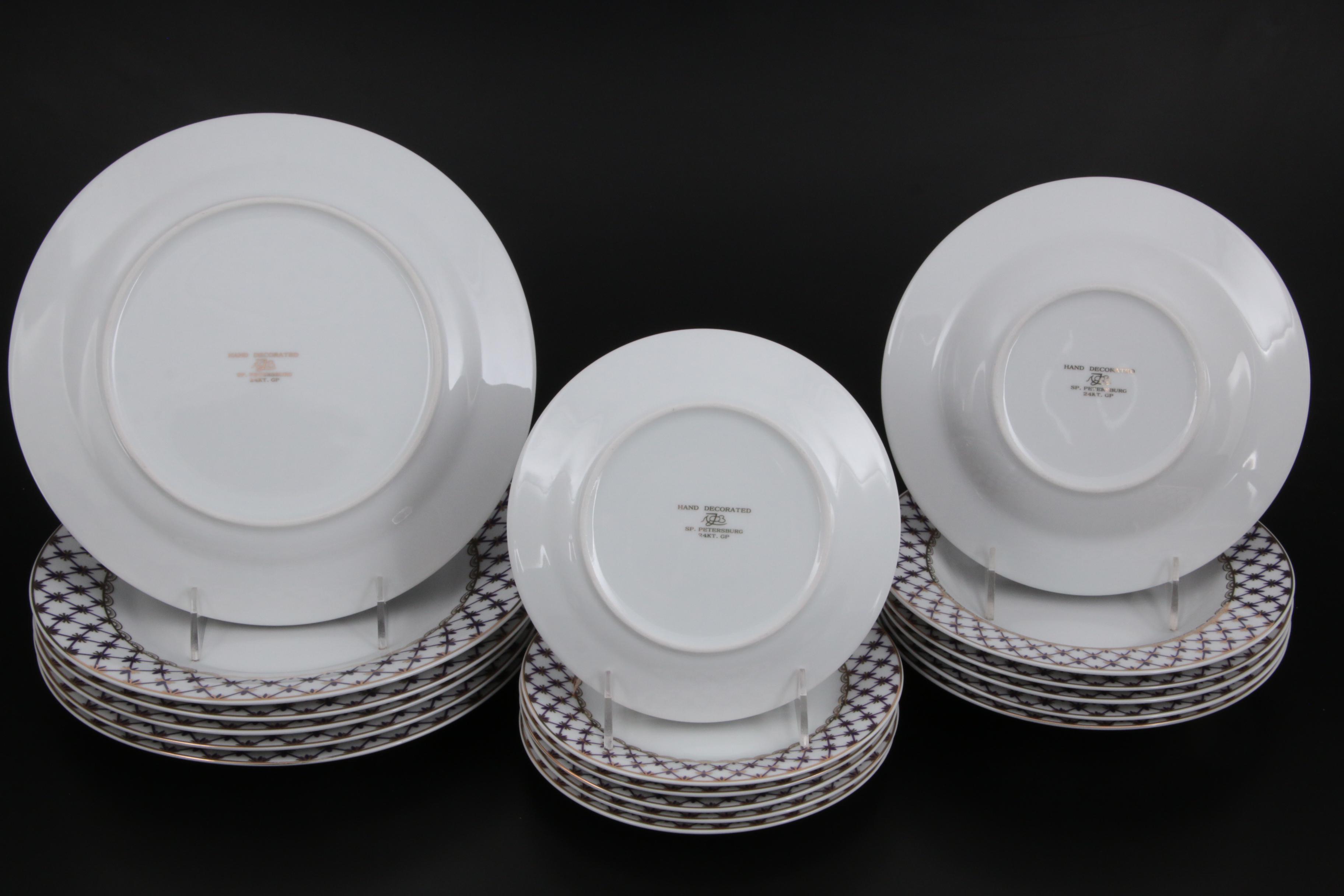 Russian Lomonosov Gold Net Porcelain Dinnerware | EBTH