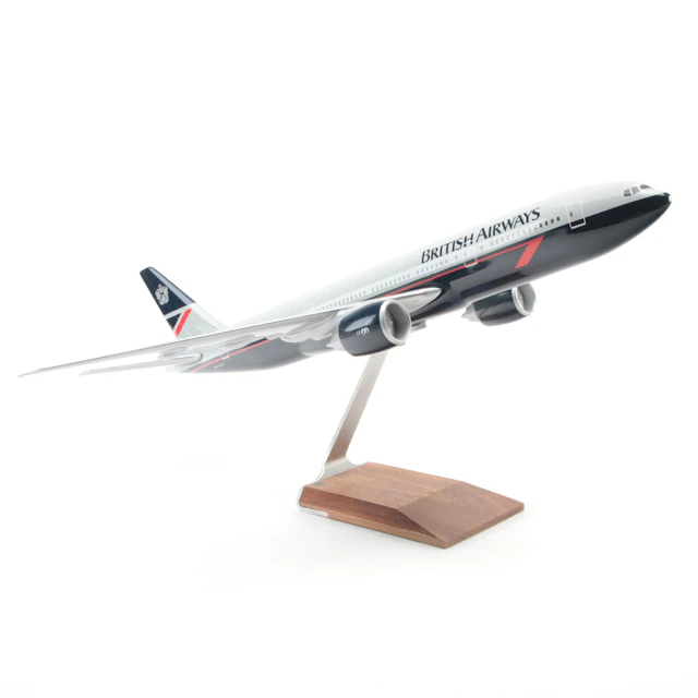 PacMin British Airways Boeing 777 Model Airplane on Wooden Base | Barnebys