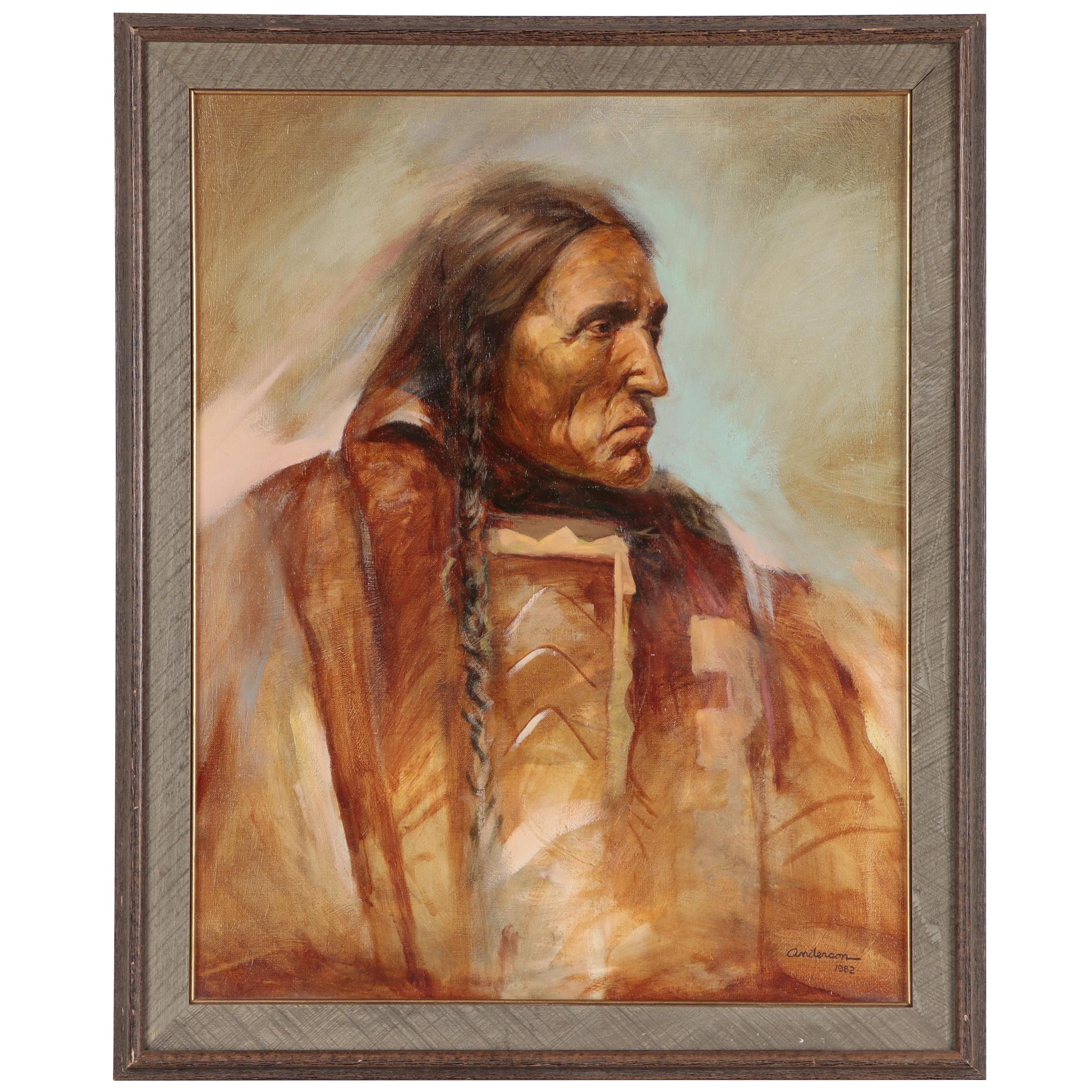 Robin Anderson Portrait Oil Painting of Native American, 1982 | EBTH