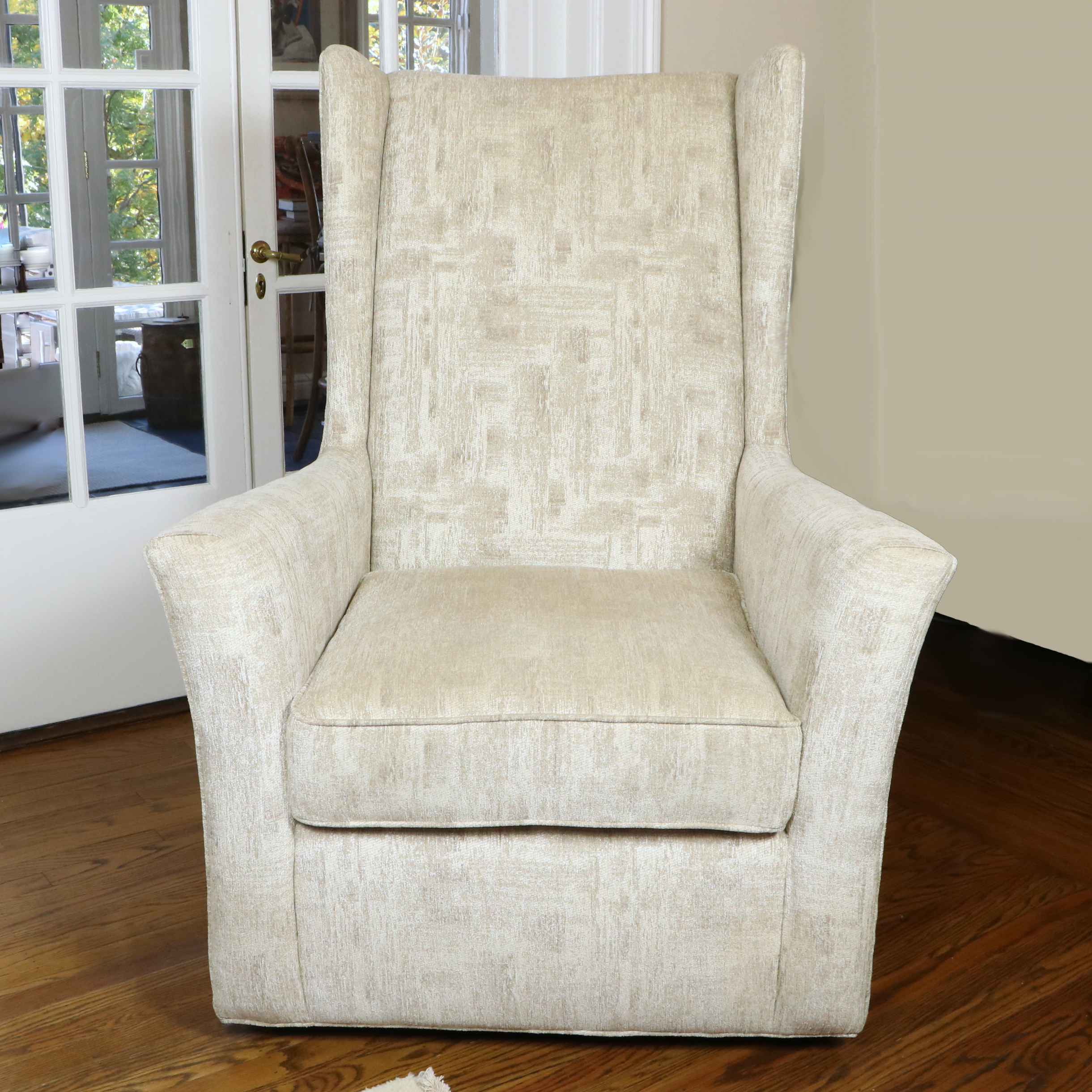 Arhaus "Bench Crafted Upholstery" Swivel Wingback Armchair | EBTH