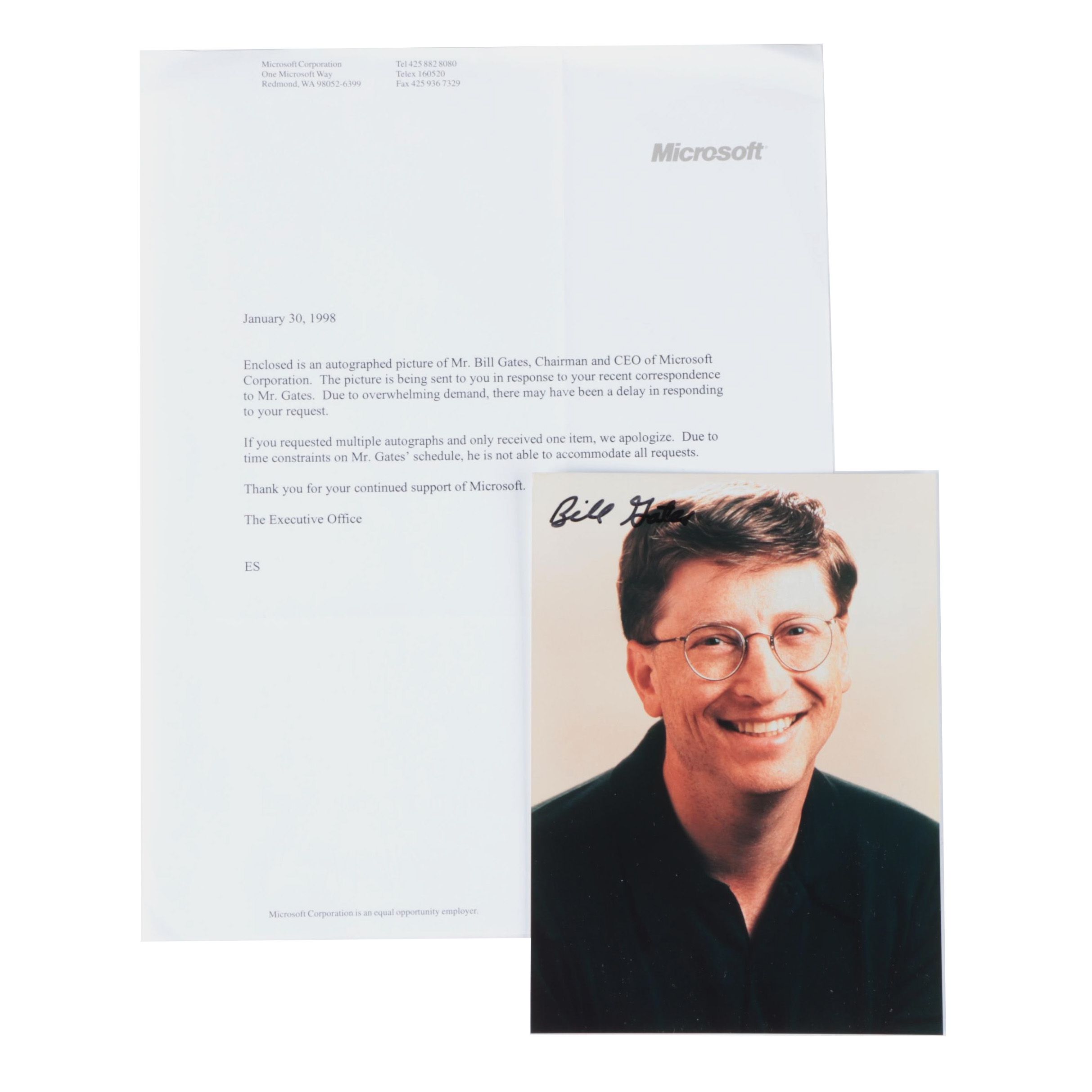 Bill Gates Signed Photograph with Microsoft Letter, 1998 | EBTH