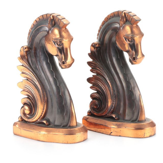 Art Deco Bronze Finished Metal Pegasus Bookends, Early 20th Century ...