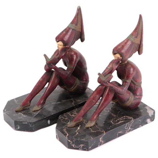 JB Hirsch Painted Metal "Contemplar Pixie Girl" Bookends after Gerdago ...