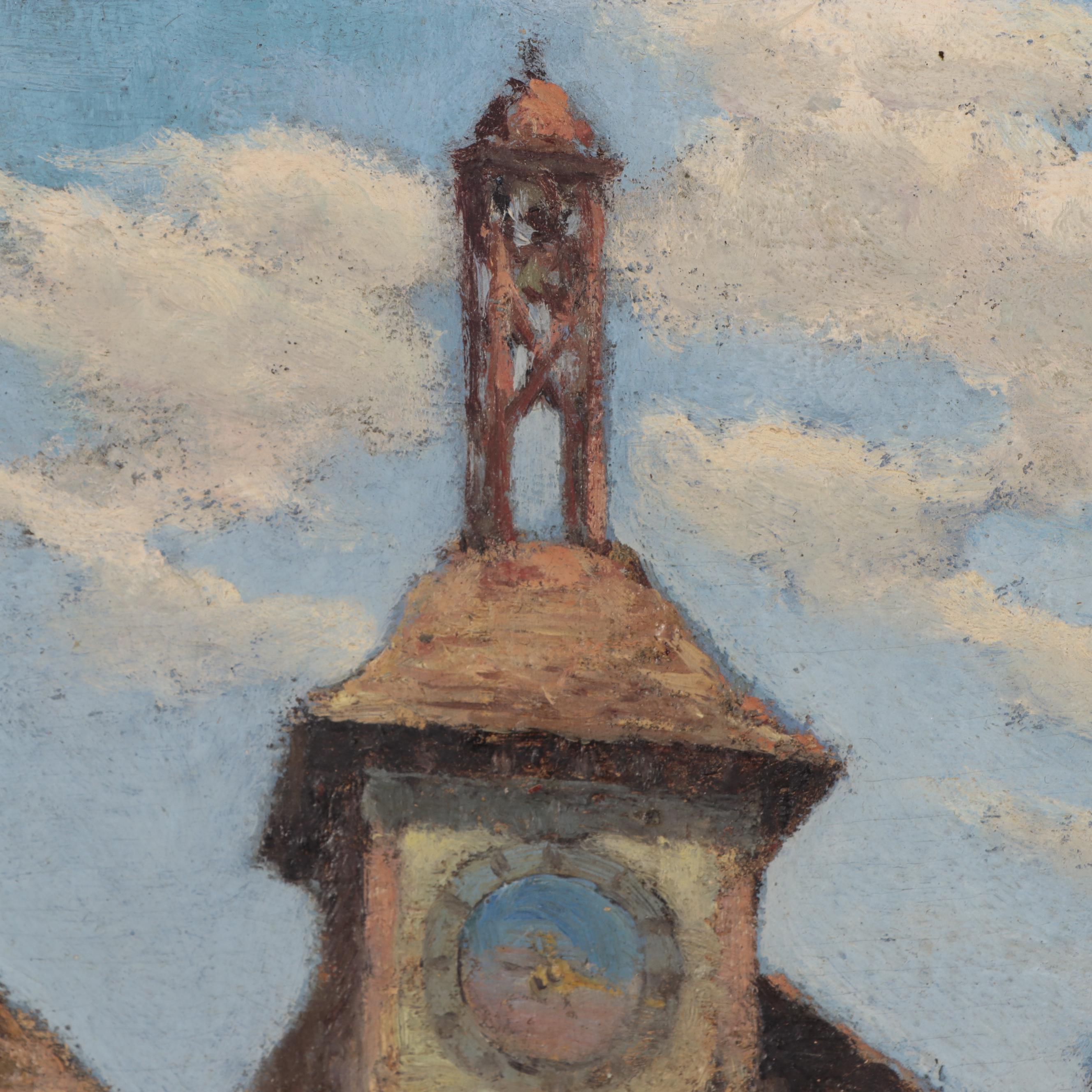 Oil Painting of a Bell Tower, Early to Mid-20th Century | EBTH
