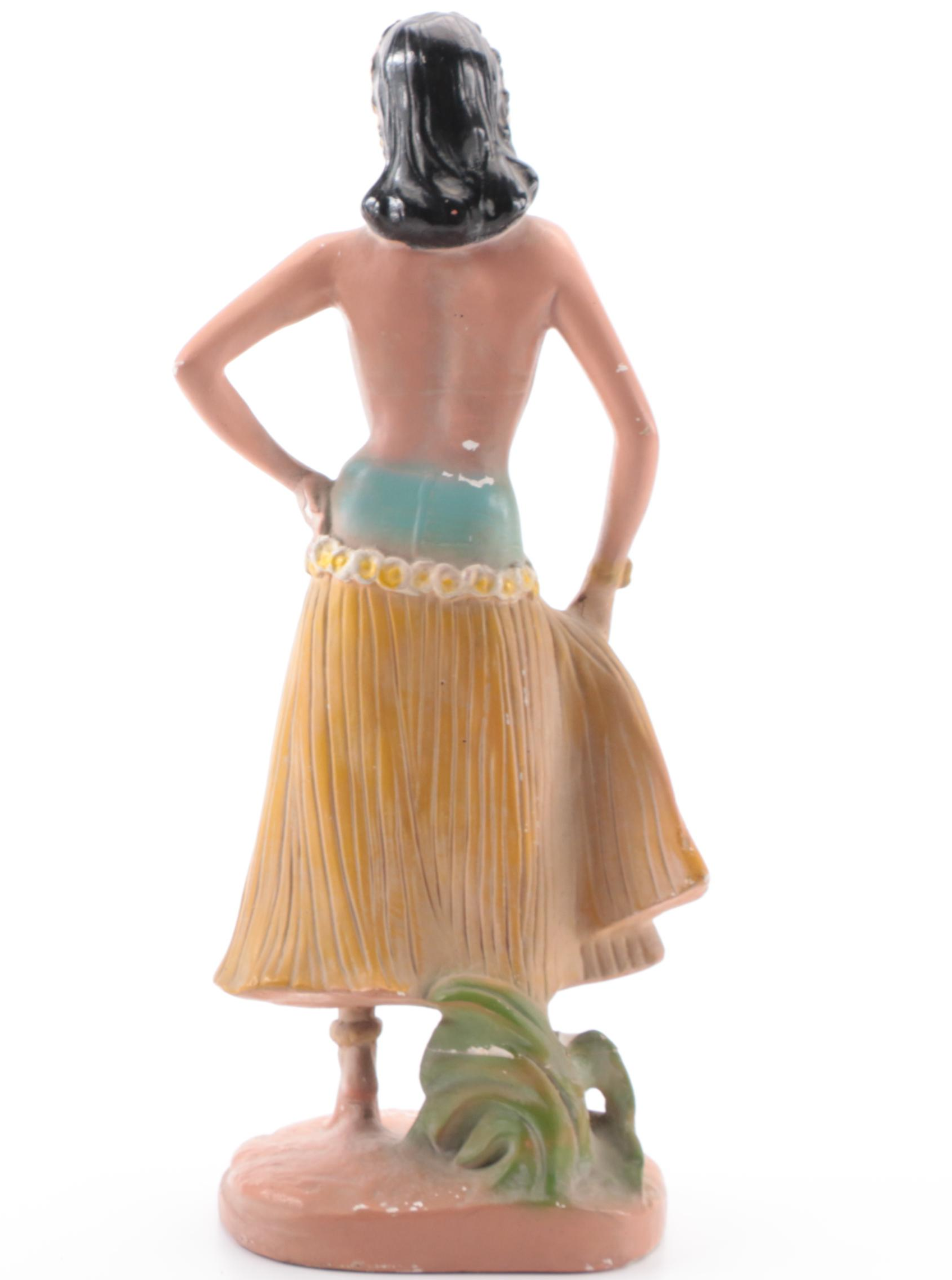 Chalkware Hawaiian Hula Girl and Ukulele Player Figurines, Mid-20th ...
