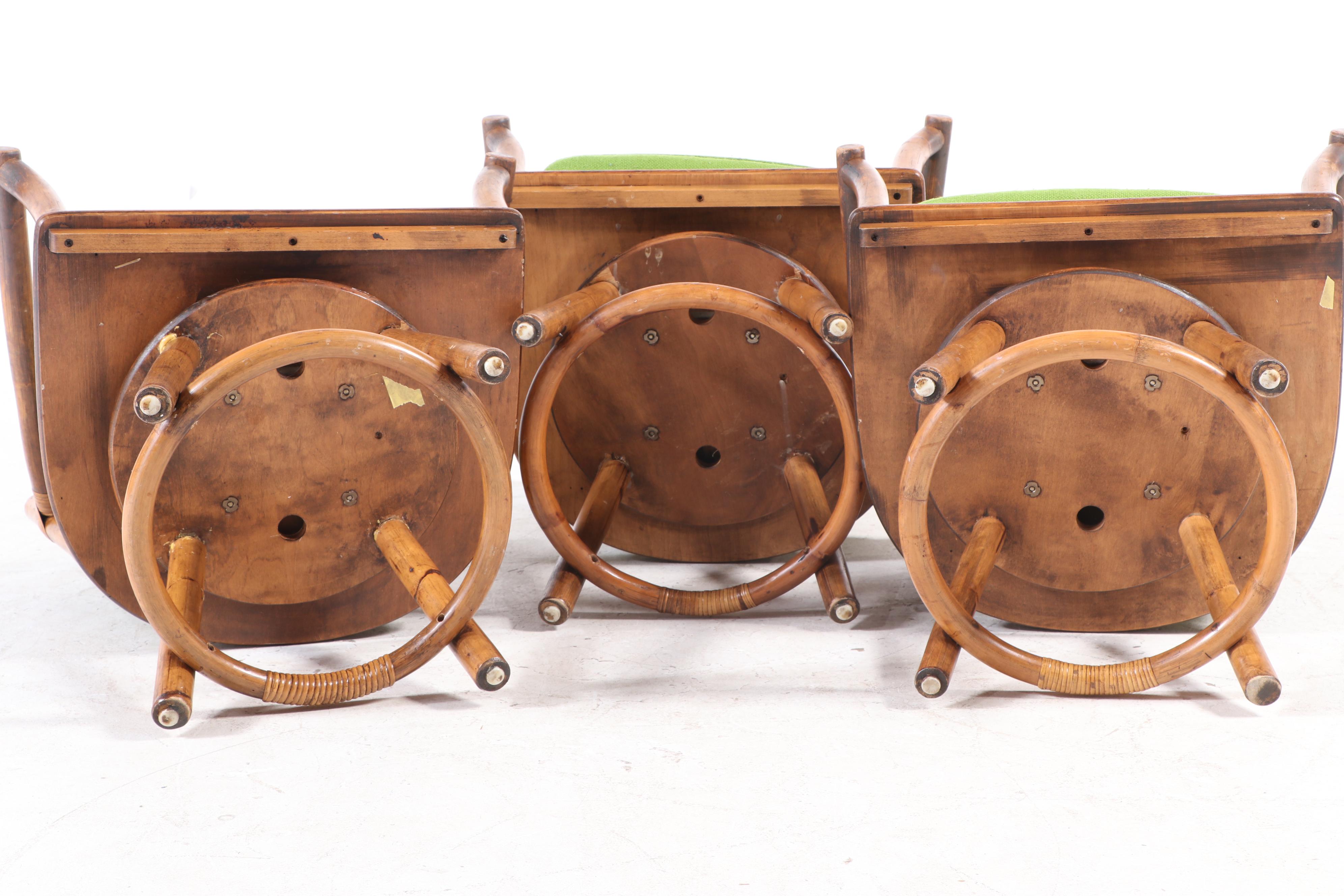 Fick's Reed Bent Wood Swivel Dining Chairs and Table with Bamboo Floor ...