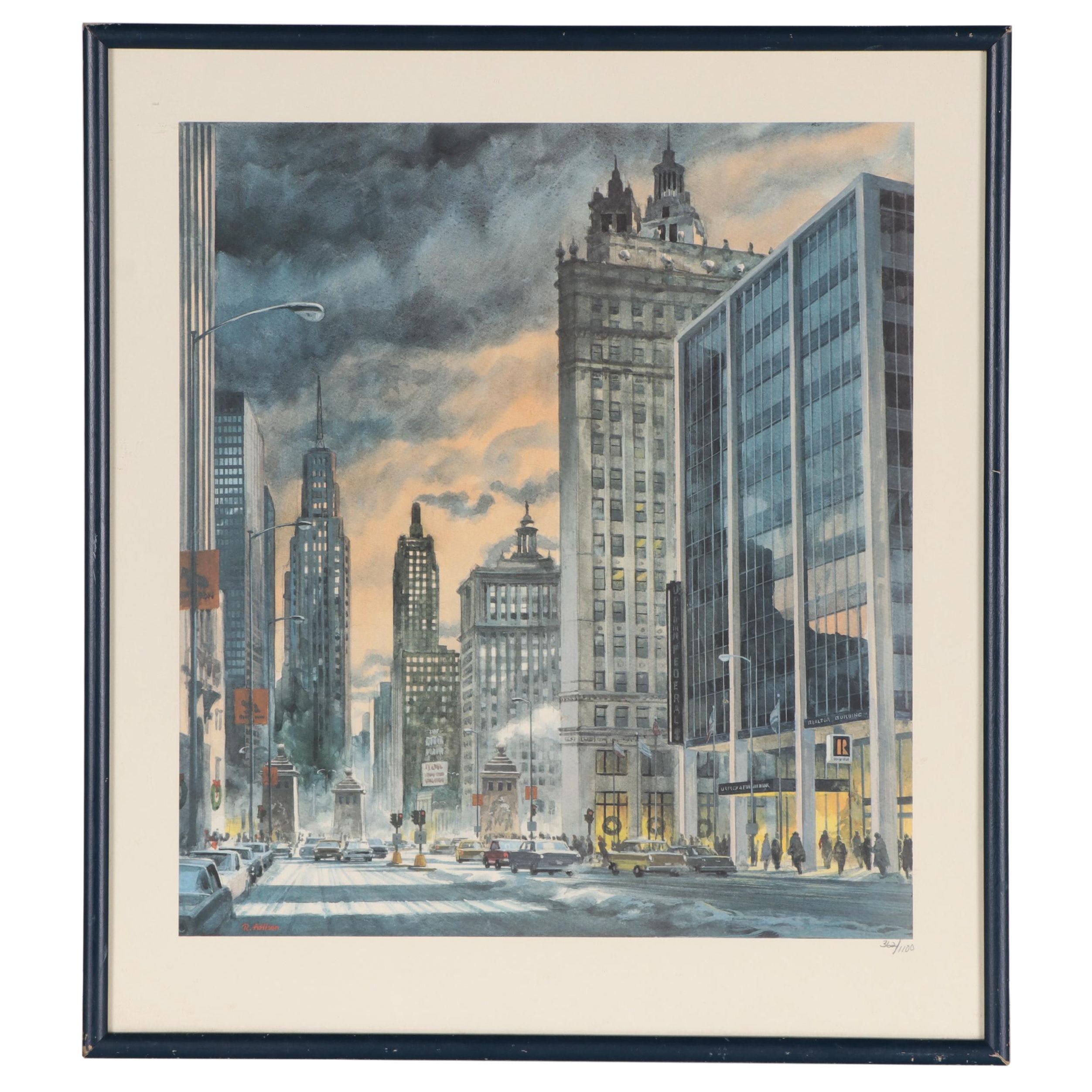 Offset Lithograph After Robert Addison of Chicago Street Scene | EBTH