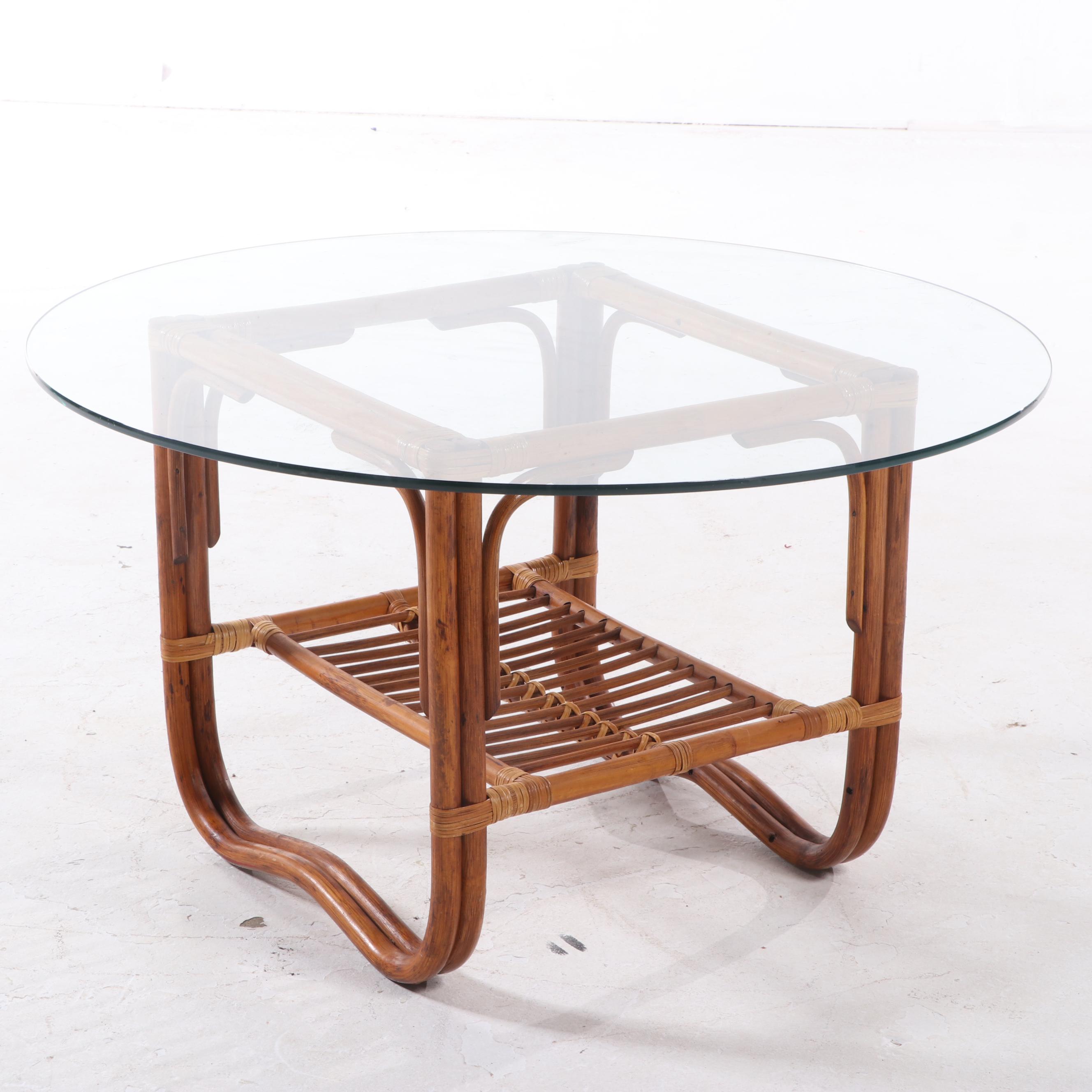 Fick's Reed Bent Wood Swivel Dining Chairs and Table with Bamboo Floor ...