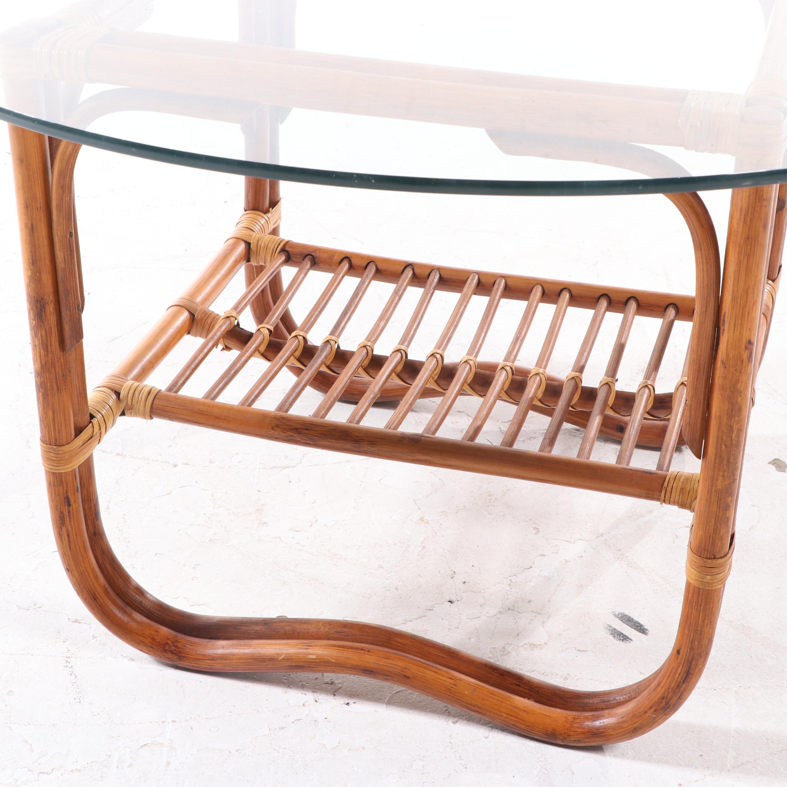 Fick's Reed Bent Wood Swivel Dining Chairs and Table with Bamboo Floor ...