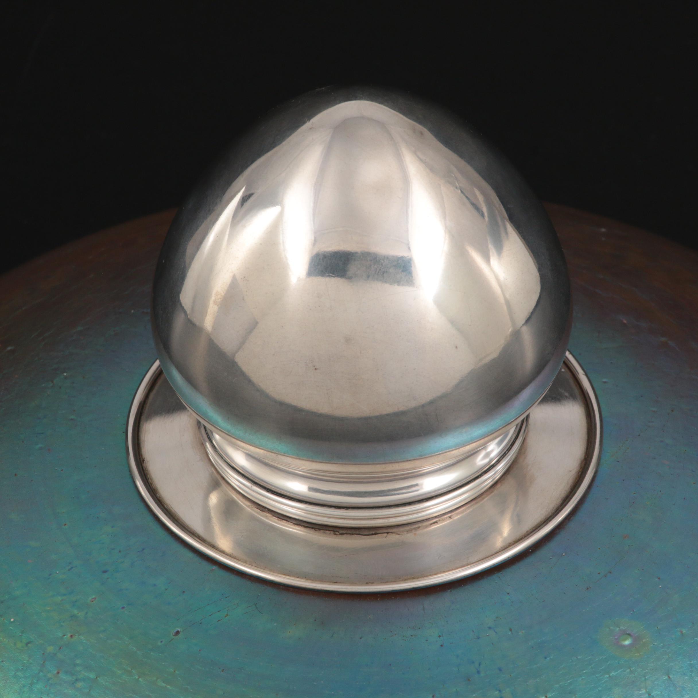 La Pierre Sterling Silver and Iridescent Art Glass Inkwell, Early 20th ...
