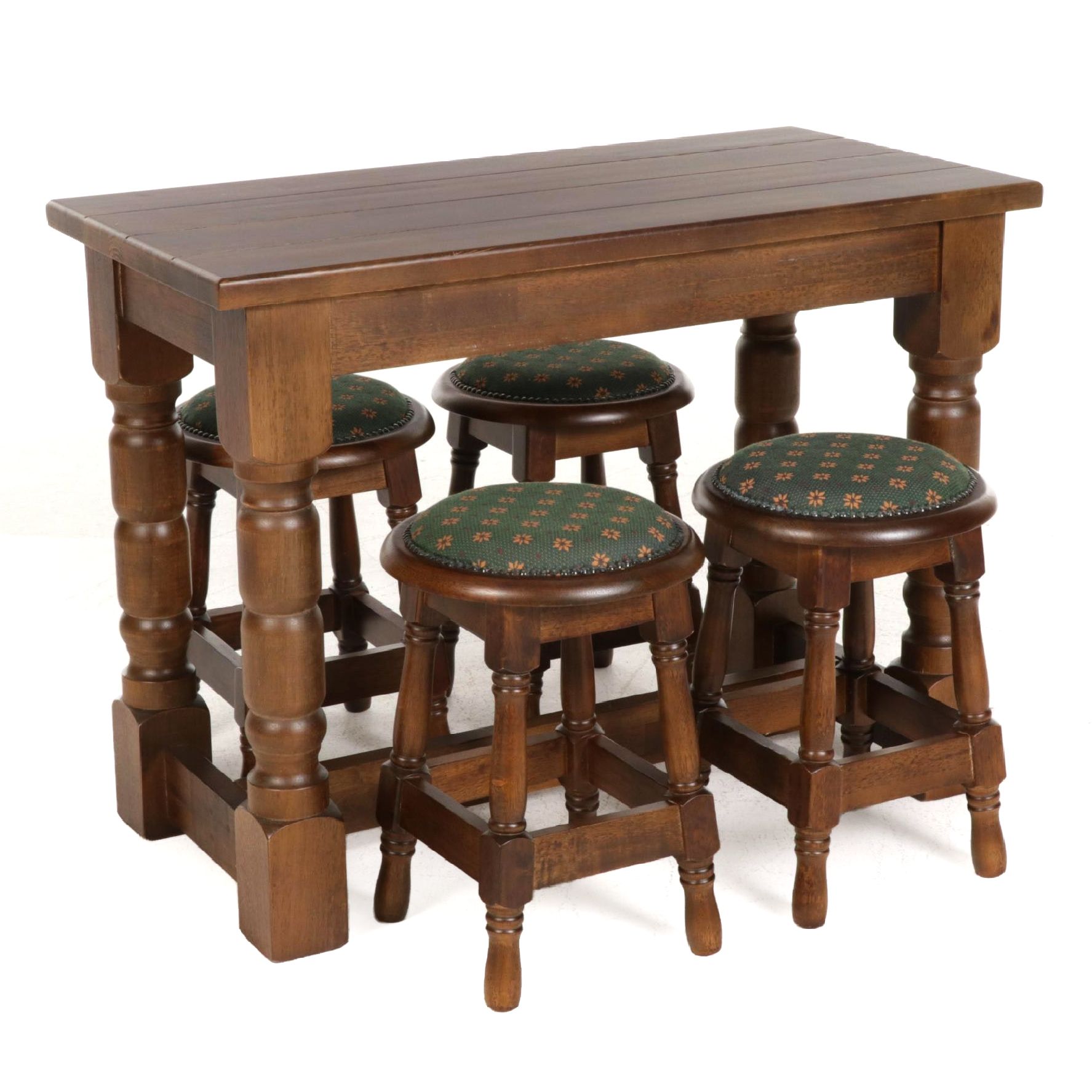 Irish Walnut Pub Table with Four Stools | EBTH