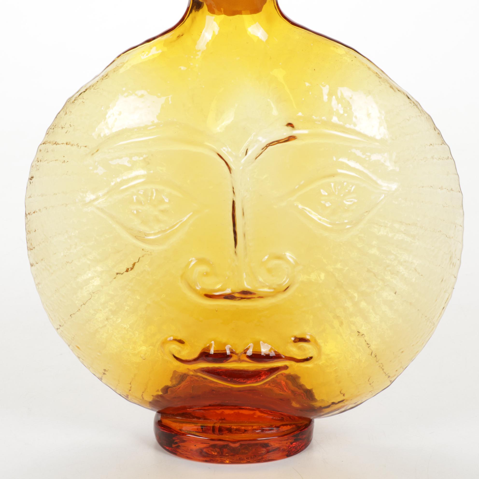 Wayne Husted Blenko Sun Face Amber Glass Decanter, 1960s | EBTH
