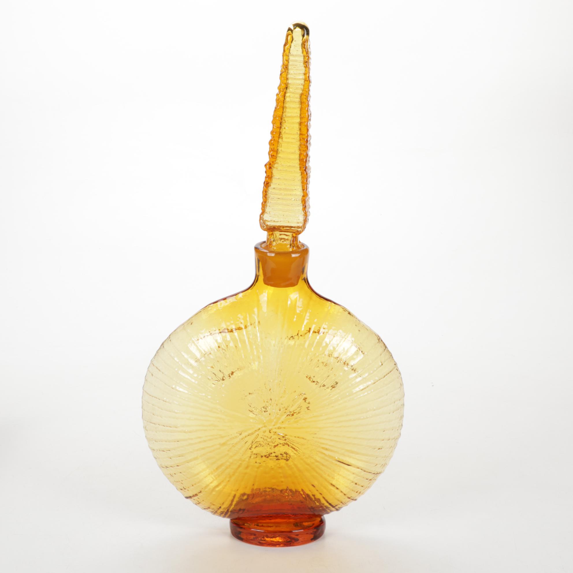 Wayne Husted Blenko Sun Face Amber Glass Decanter, 1960s | EBTH