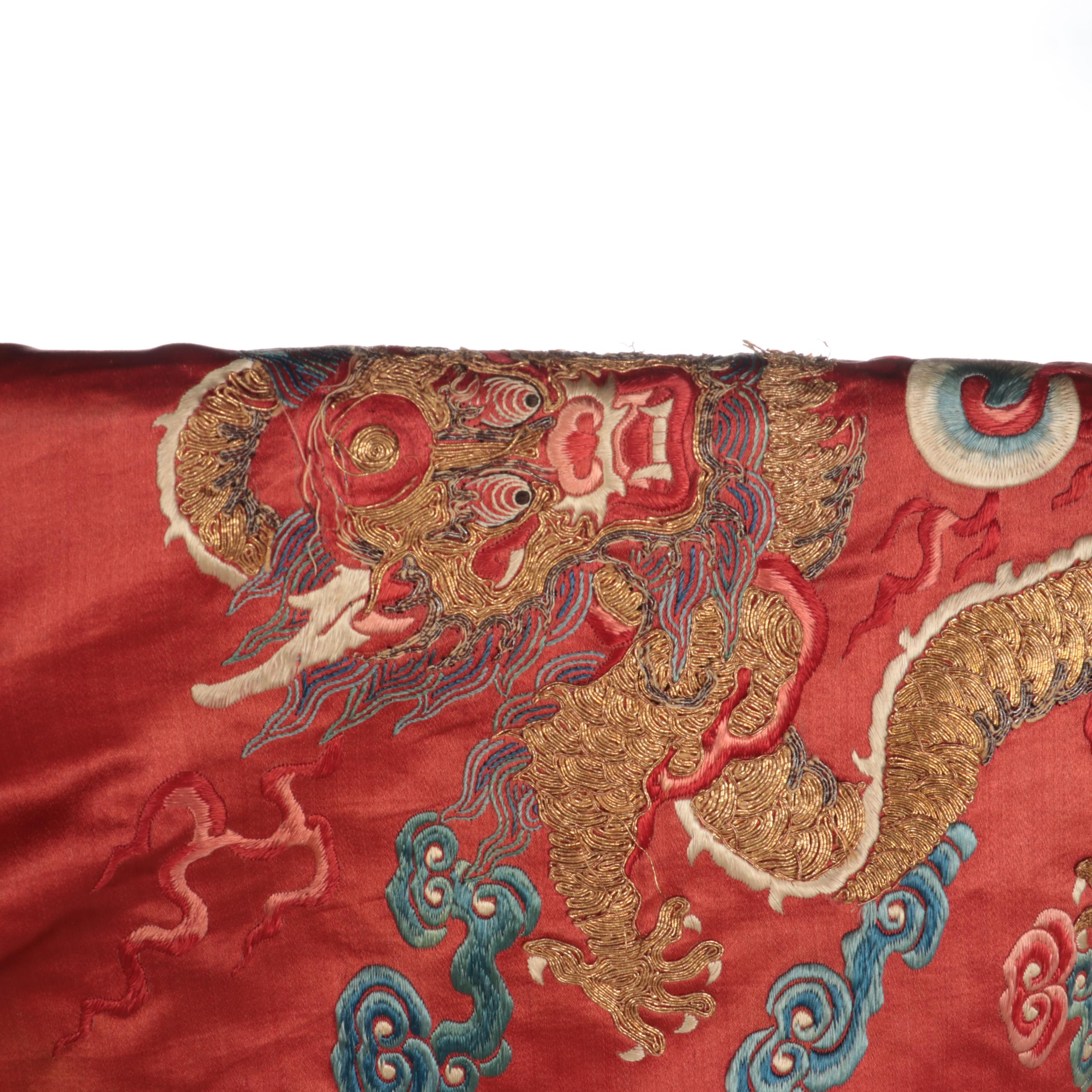 Chinese Embroidered Silk Five-Clawed Dragon Long Pao Robe, Qing Dynasty ...